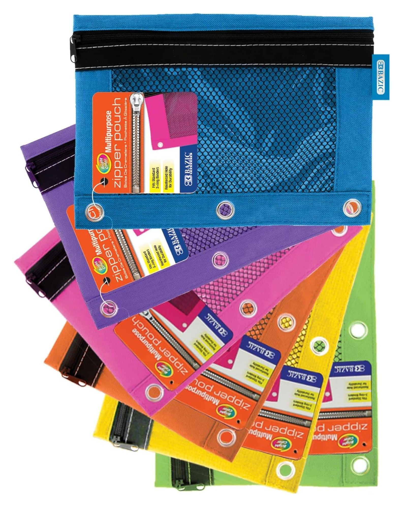 BAZIC Pencil Pouch 3 Ring Binder Pouch w/Rivet Enforced Rings Holes ...