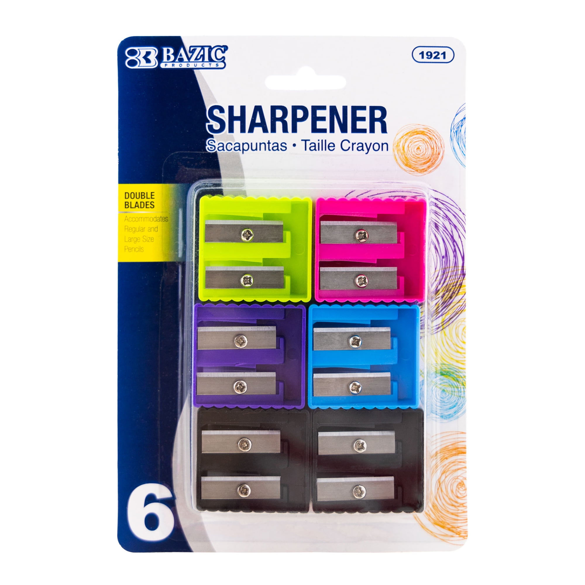 BAZIC Pencil Sharpener Dual Blades, Assorted Color, (6/Pack), 1-Pack ...
