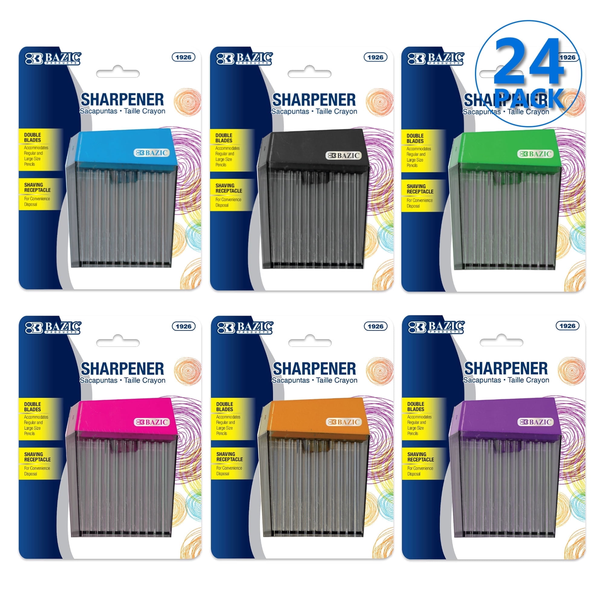BAZIC Pencil Sharpener Dual Blades w/ Receptacle, 24-Pack - Walmart.com