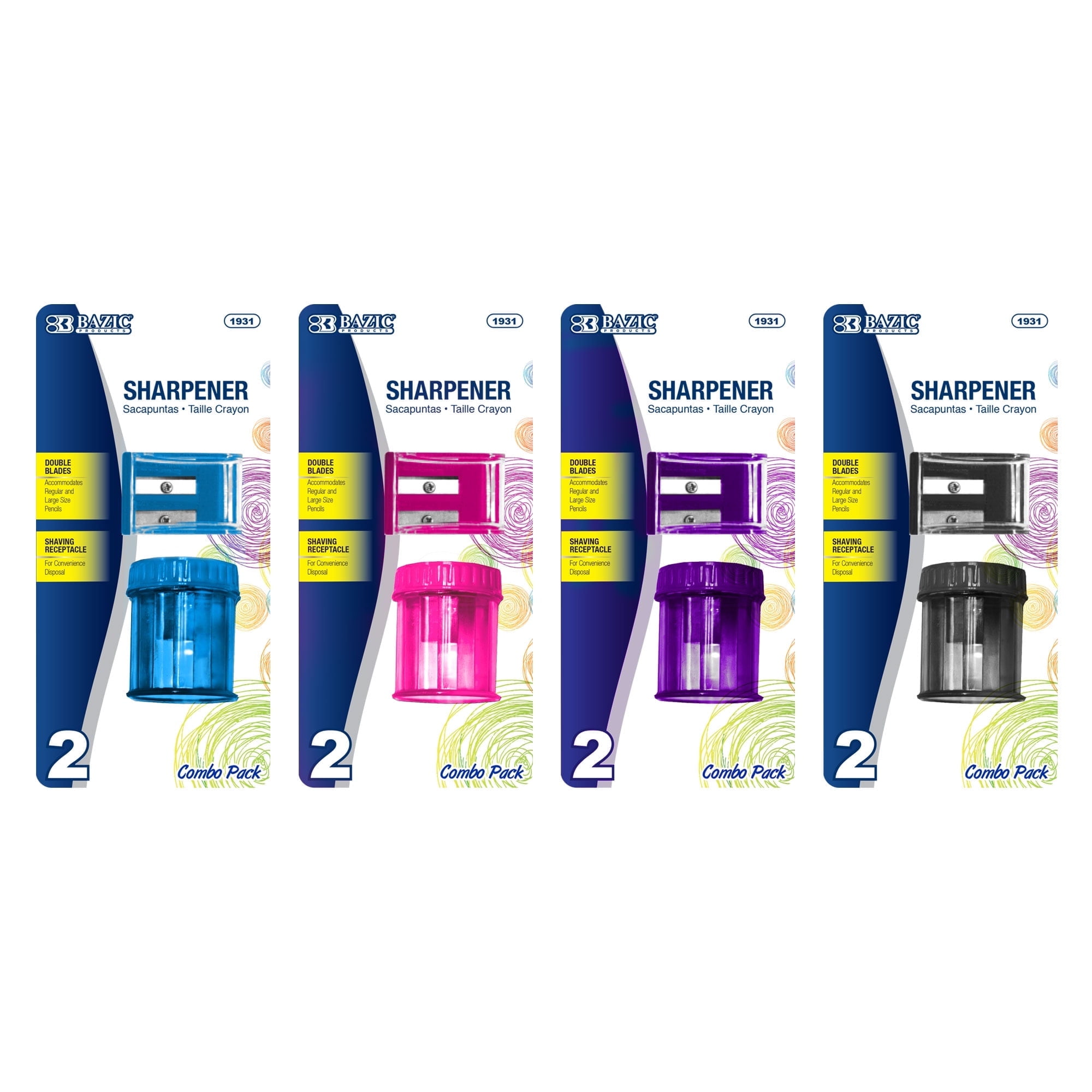 BAZIC Pencil Sharpener Manual, Single + Dual Holes Compact Colored ...