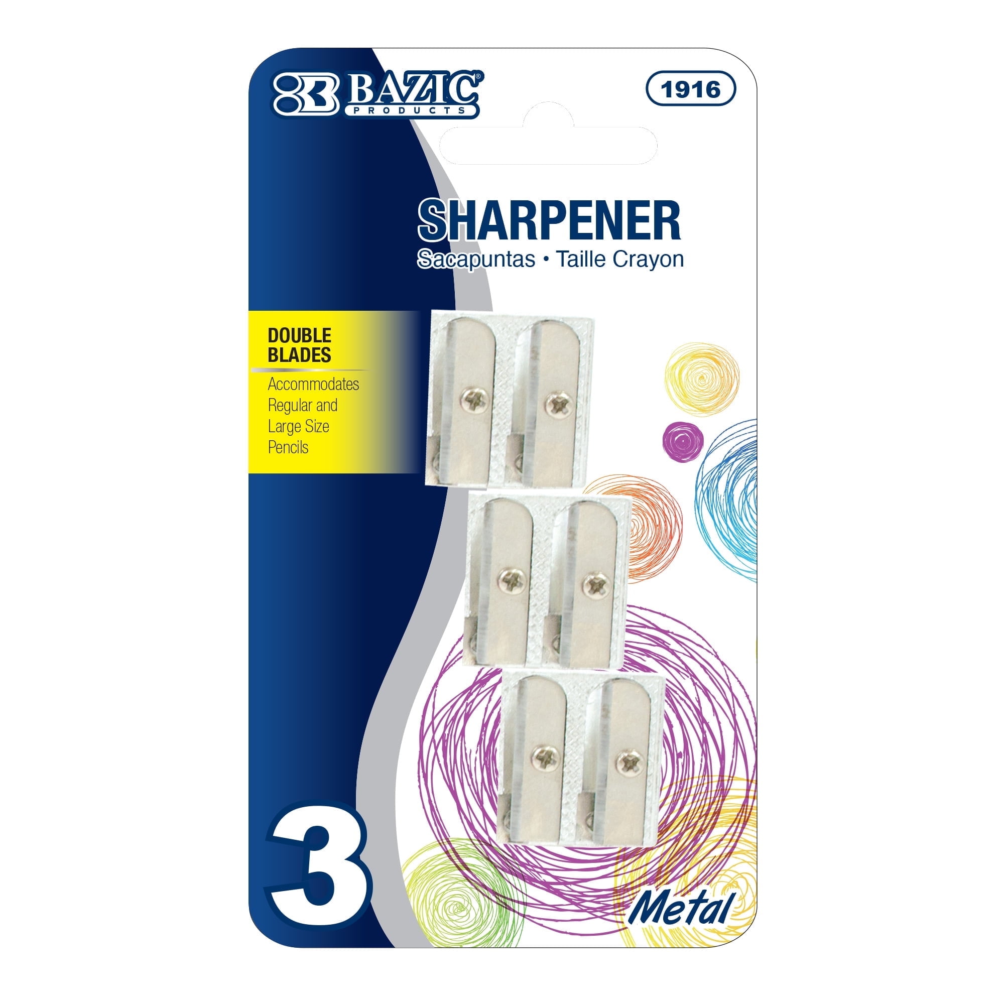 BAZIC Pencil Sharpener Metal Silver Dual Blades, (3/Pack), 24-Pack ...