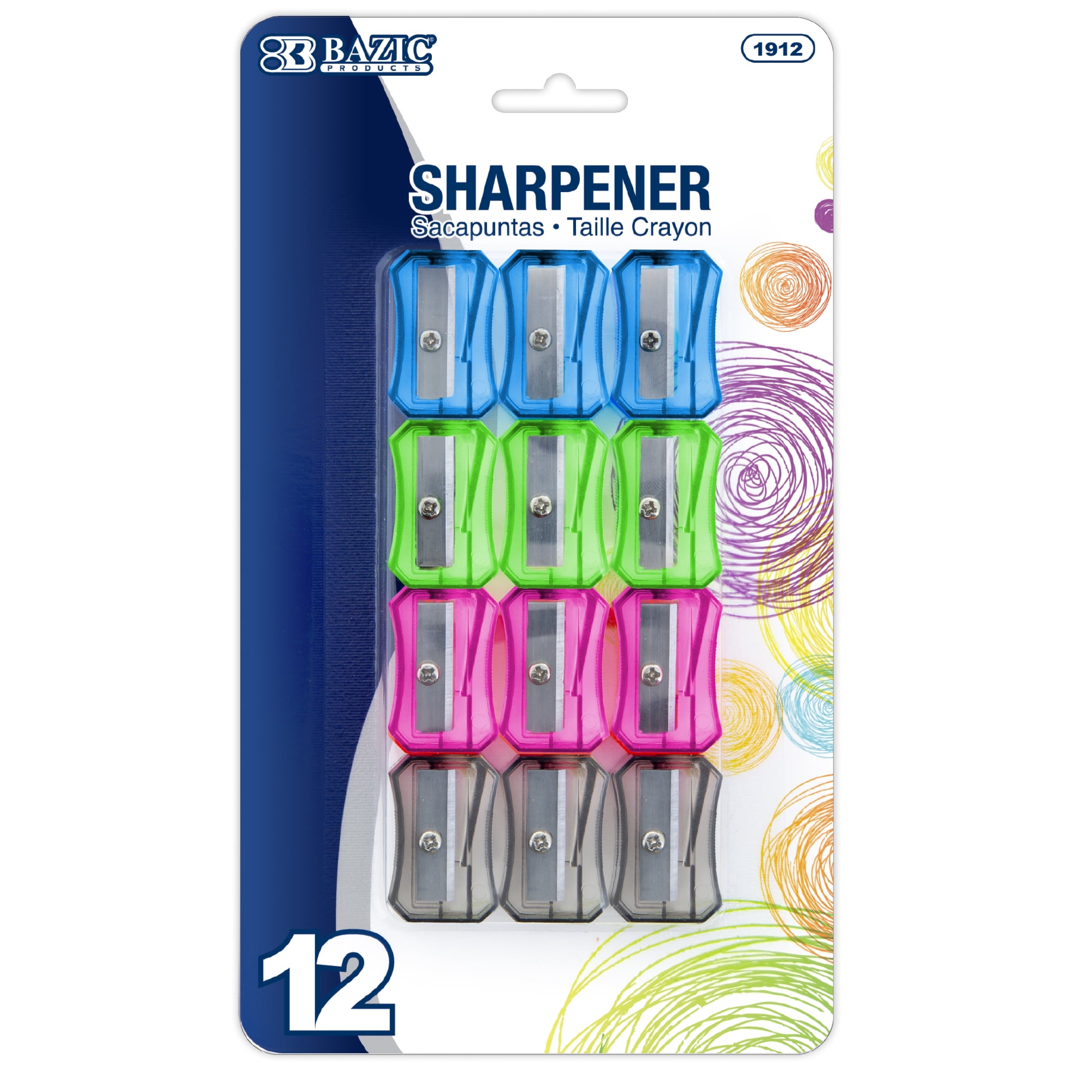 BAZIC Pencil Sharpener Transparent Square Single Hole Blade, Total 12 ...