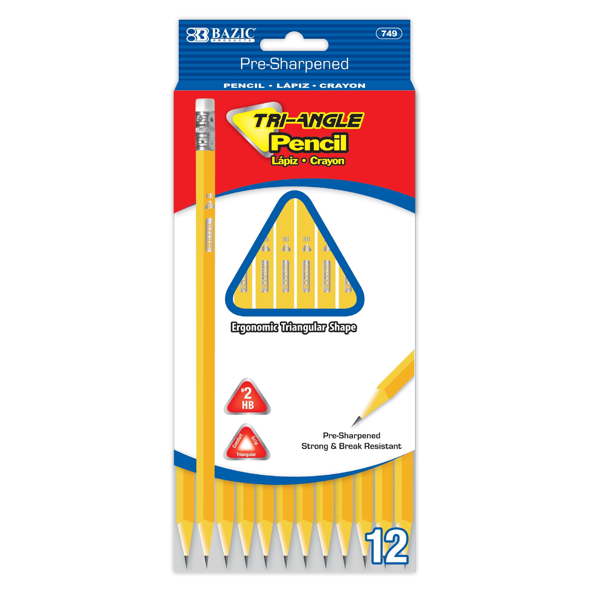 BAZIC Pencil Wood Pre-Sharpened #2 HB Triangle Pencils, Latex Free ...