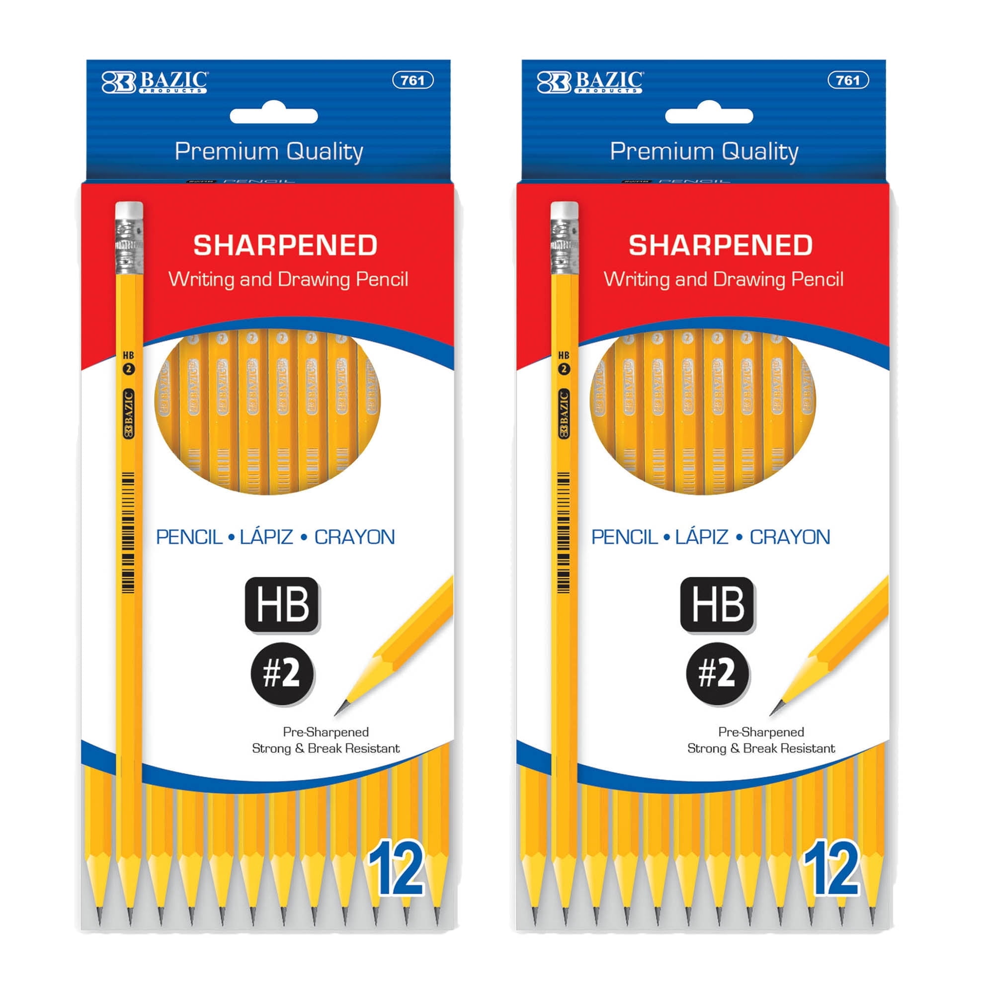 BAZIC Pre-Sharpened Wooden Pencils #2 HB, School Supplies, Yellow (12 ...