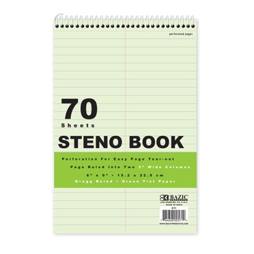 Bazic Green Tint Gregg Ruled 70-Sheet Steno Book, Count 1 - Walmart.com