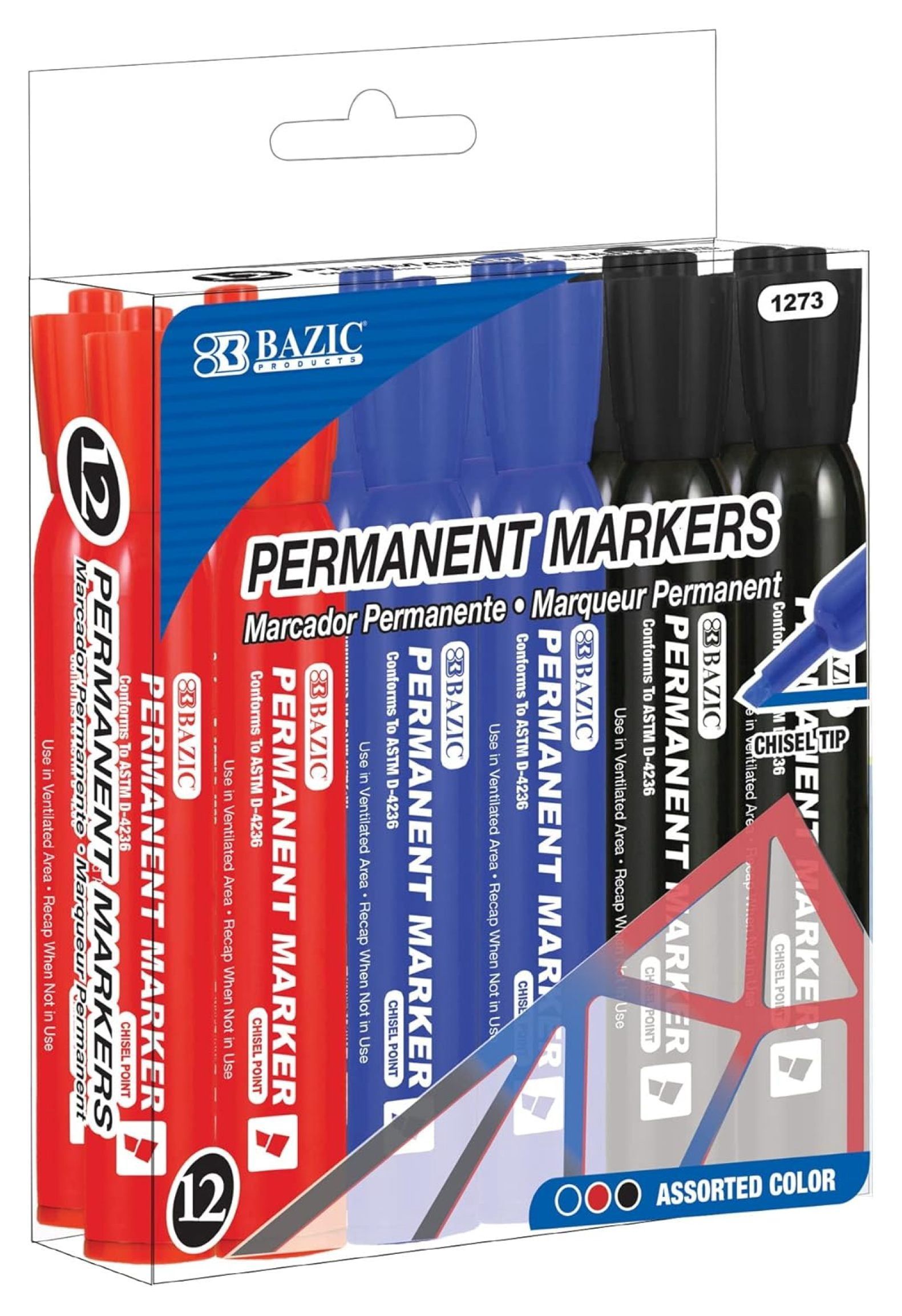 BAZIC Permanent Marker Chisel Tip, Assorted Color Markers, Coloring on ...