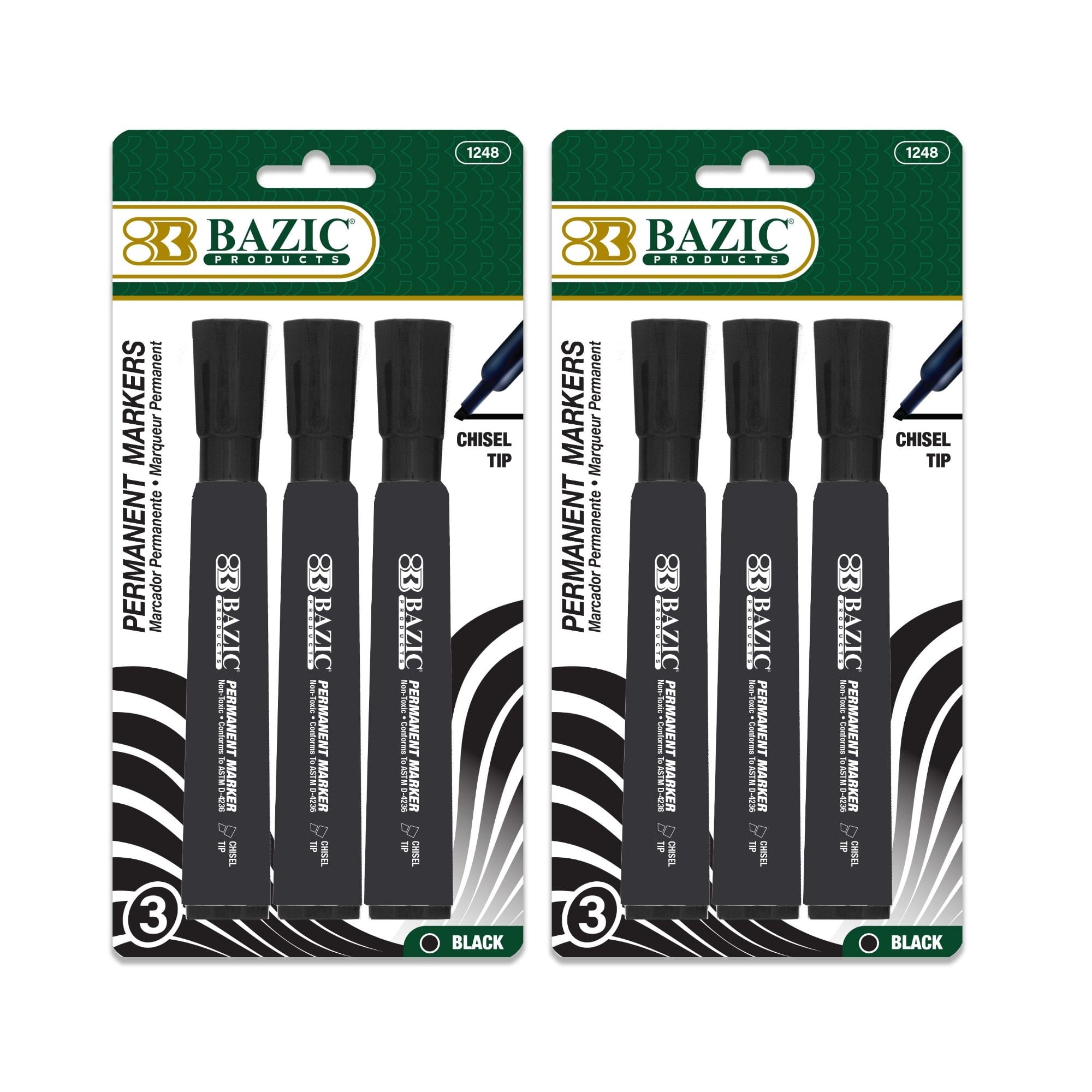 BAZIC Permanent Marker Chisel Tip, Black Color Markers, (3/Pack), 2 ...