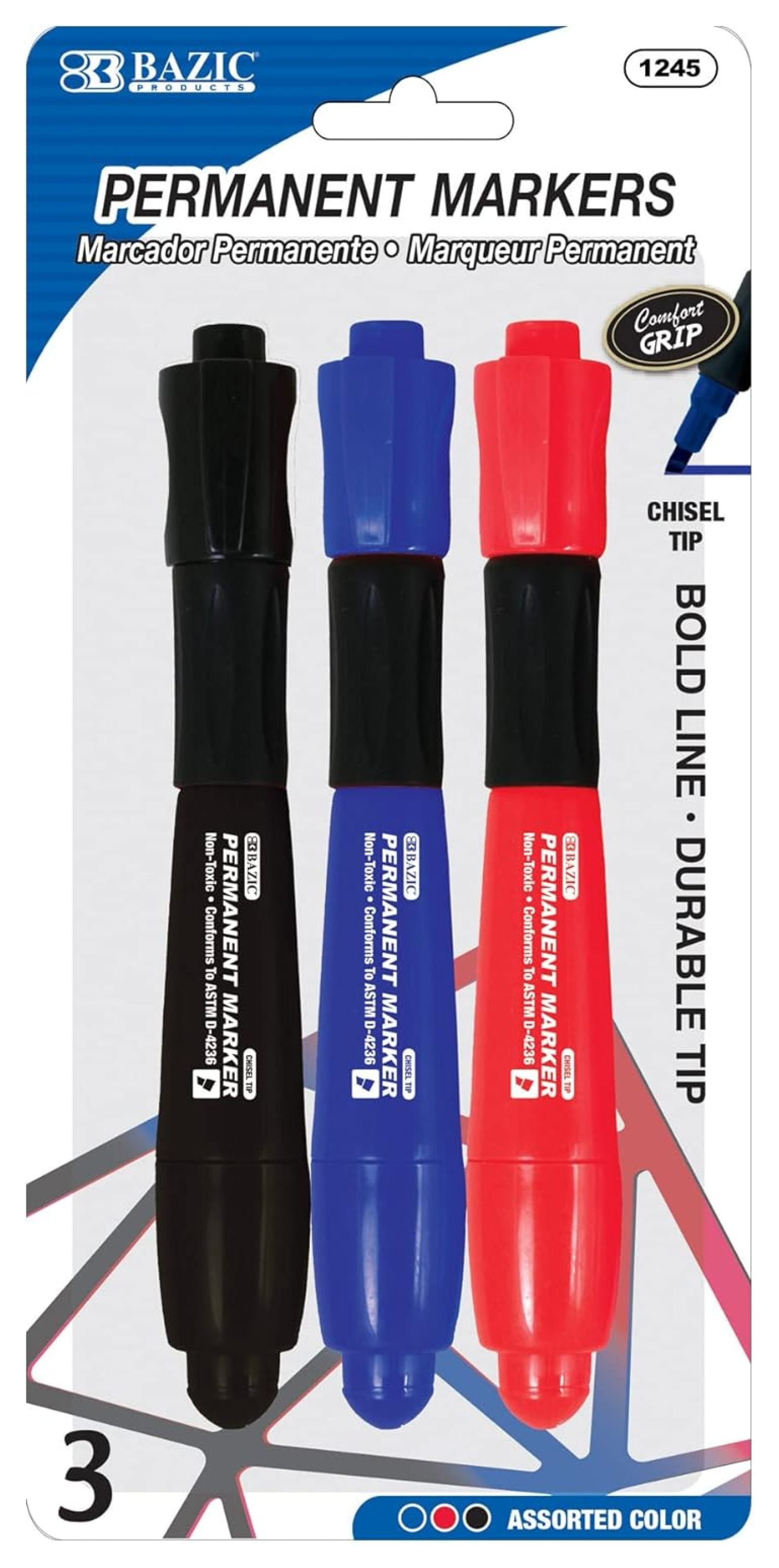 BAZIC Permanent Marker Chisel Tip, Jumbo Assorted Color Markers, Soft ...