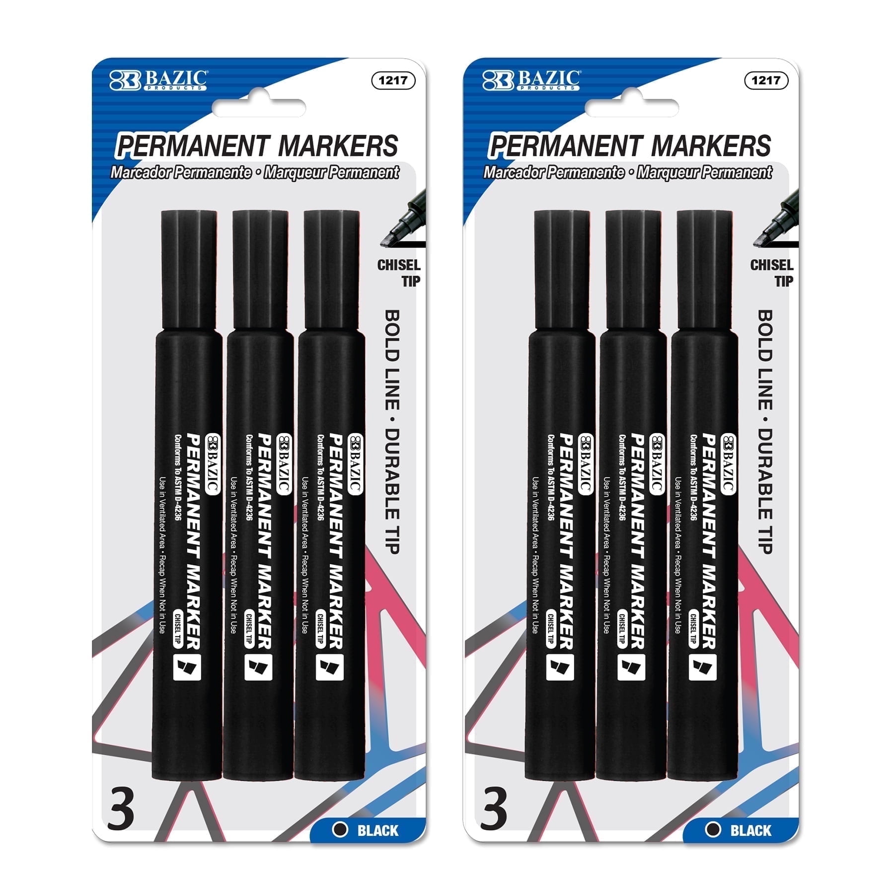 BAZIC Permanent Marker Chisel Tip Jumbo Wide Black Markers 3 Pack for ...