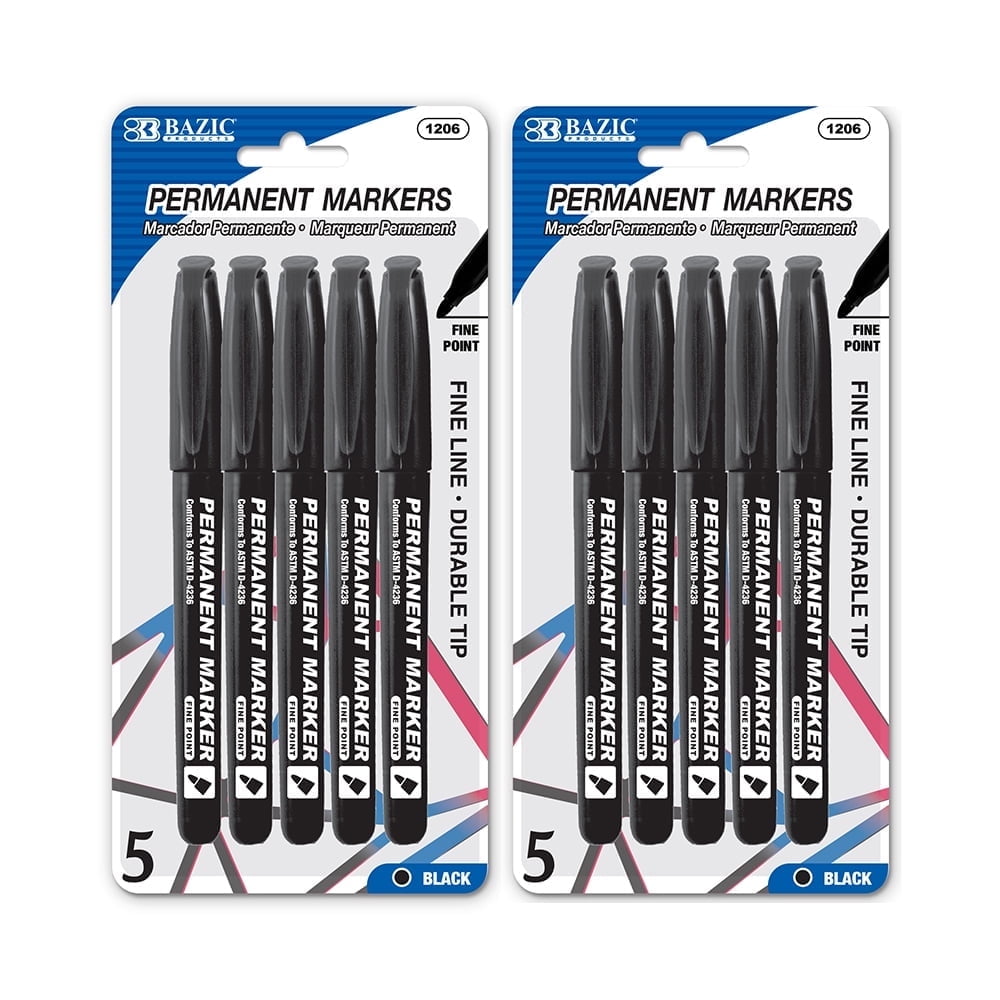 BAZIC Permanent Marker Fine Line Black Markers (5/Pack), 2-Packs ...