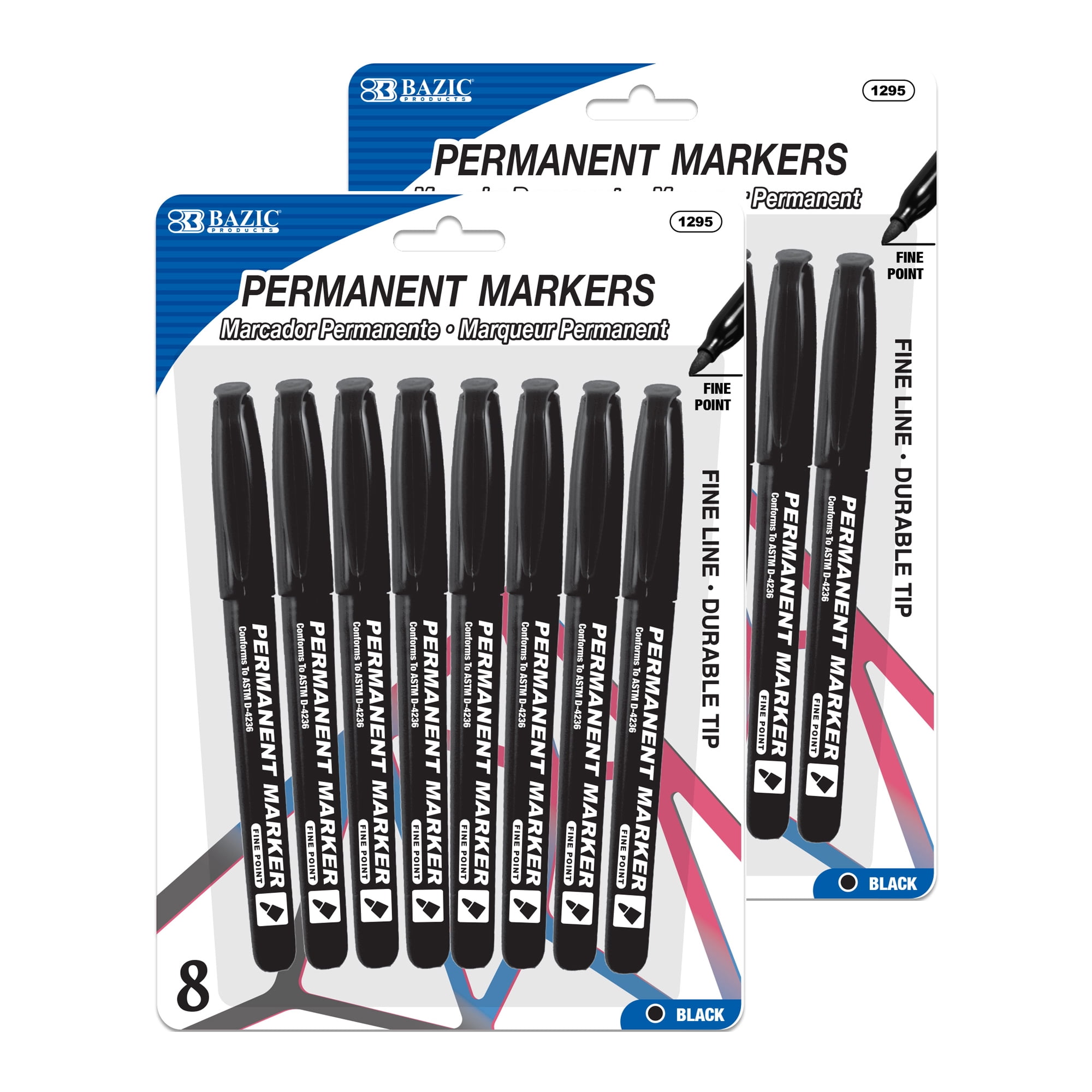 BAZIC Permanent Marker Fine Line Black Markers (8/Pack), 2-Packs ...