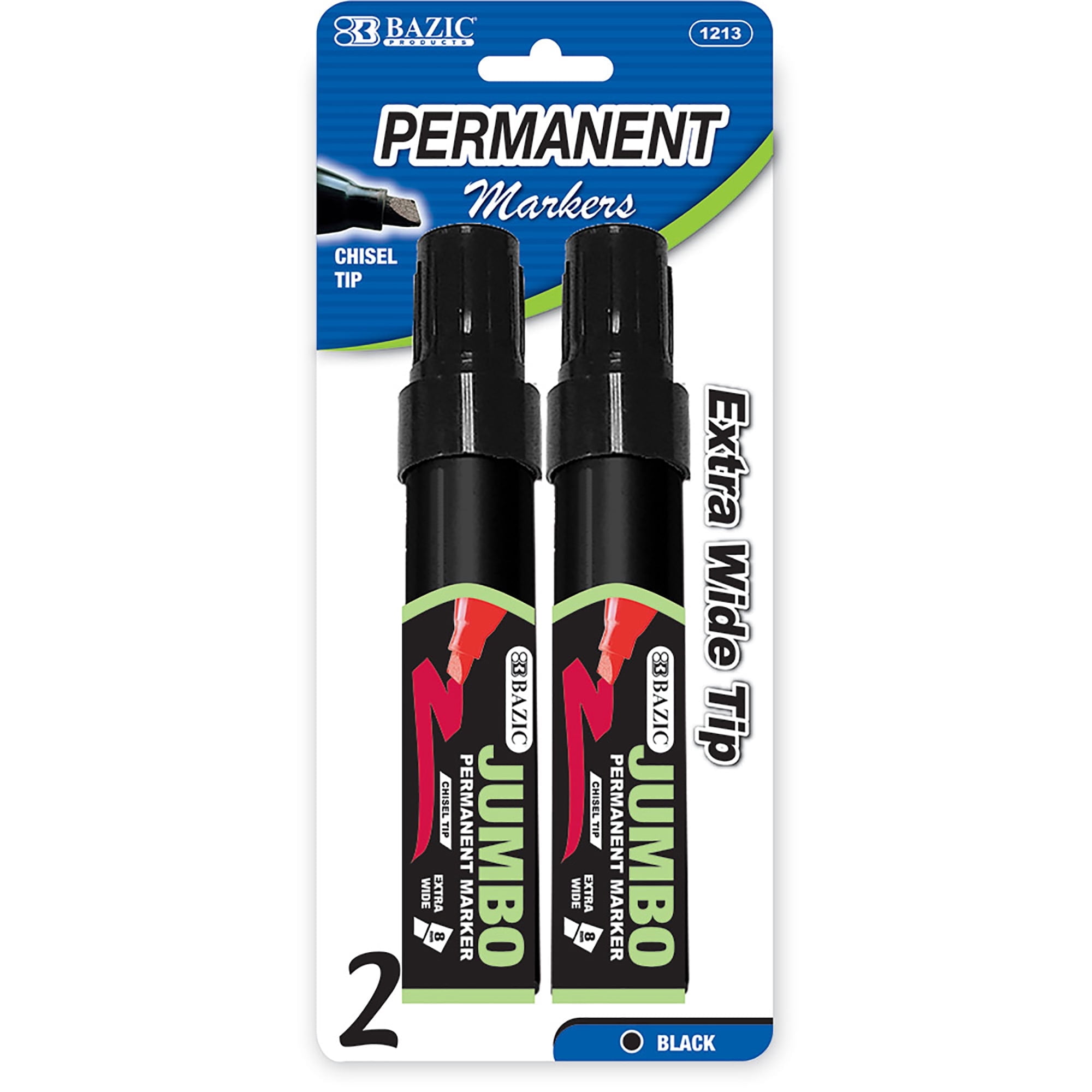 BAZIC Permanent Marker Jumbo Chisel Tip 8mm Black Markers (2/Pack), 1 ...