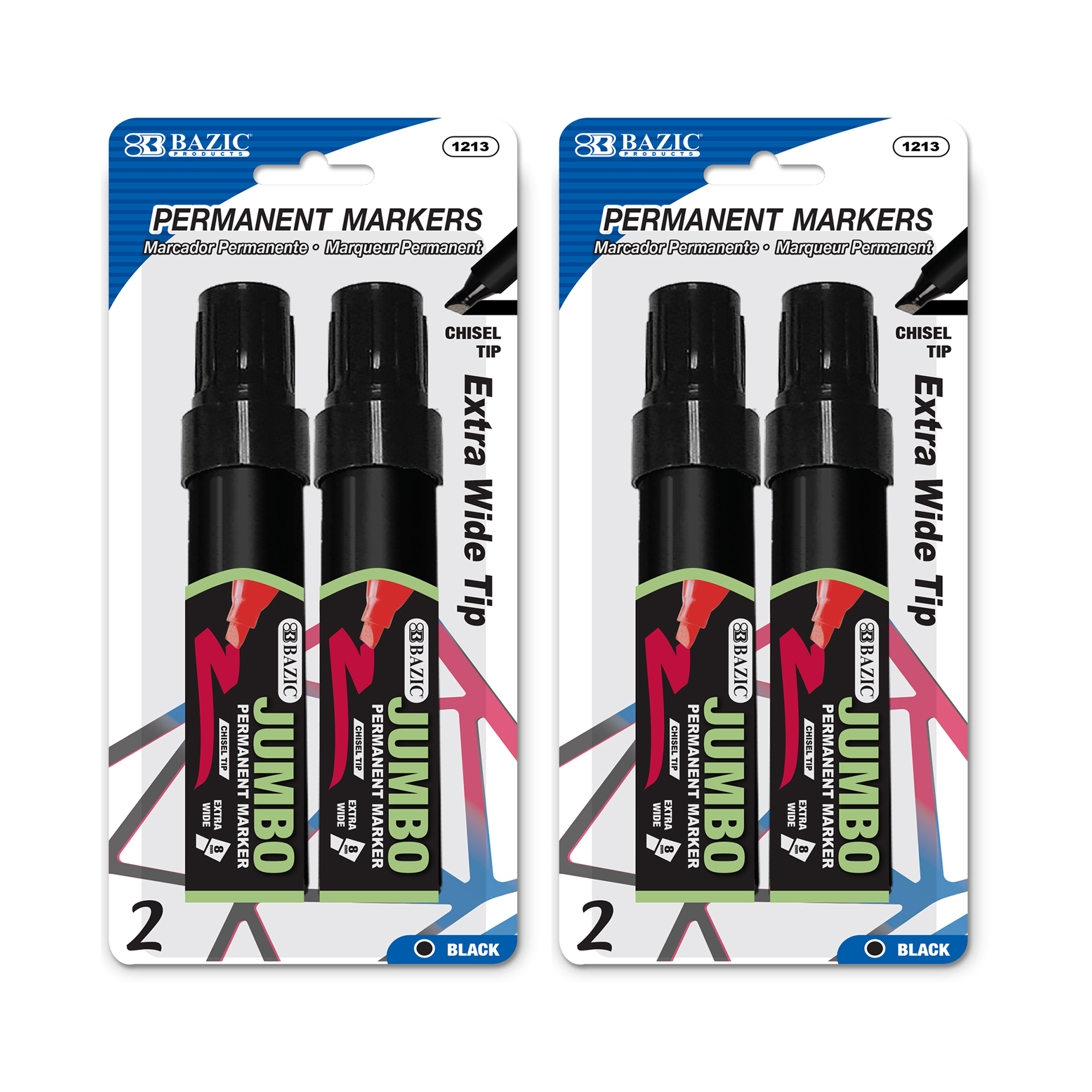 BAZIC Permanent Marker Jumbo Chisel Tip 8mm Black Markers (2/Pack), 2 ...