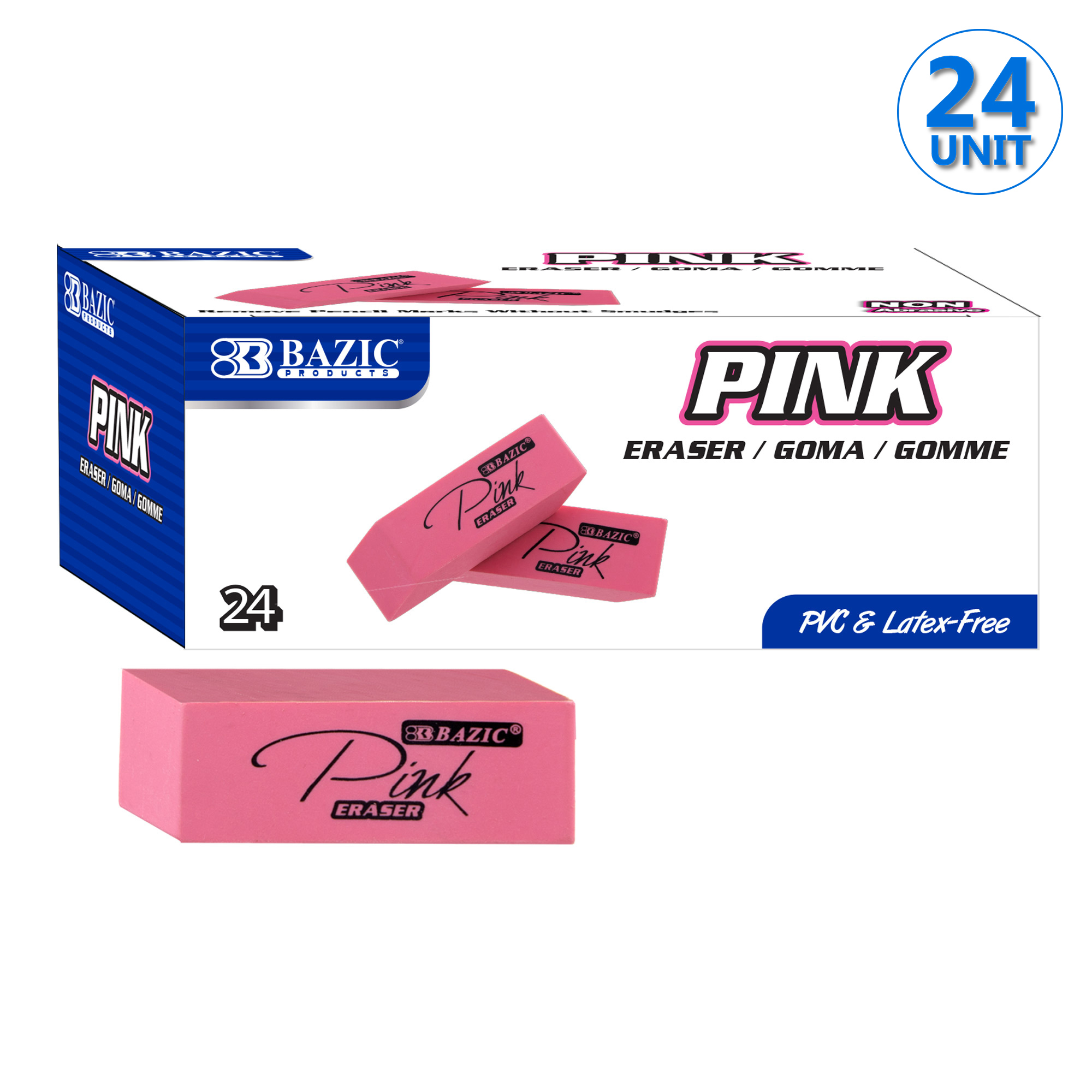 BAZIC Pink Eraser Latex Free Bevel Erasers Block Erasers, 24 Count ...