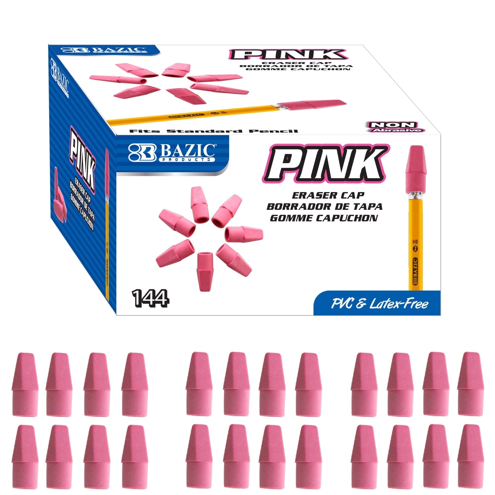 BAZIC Pink Eraser Top, Latex Free Pencil Tops Erasers Arrowhead, School ...
