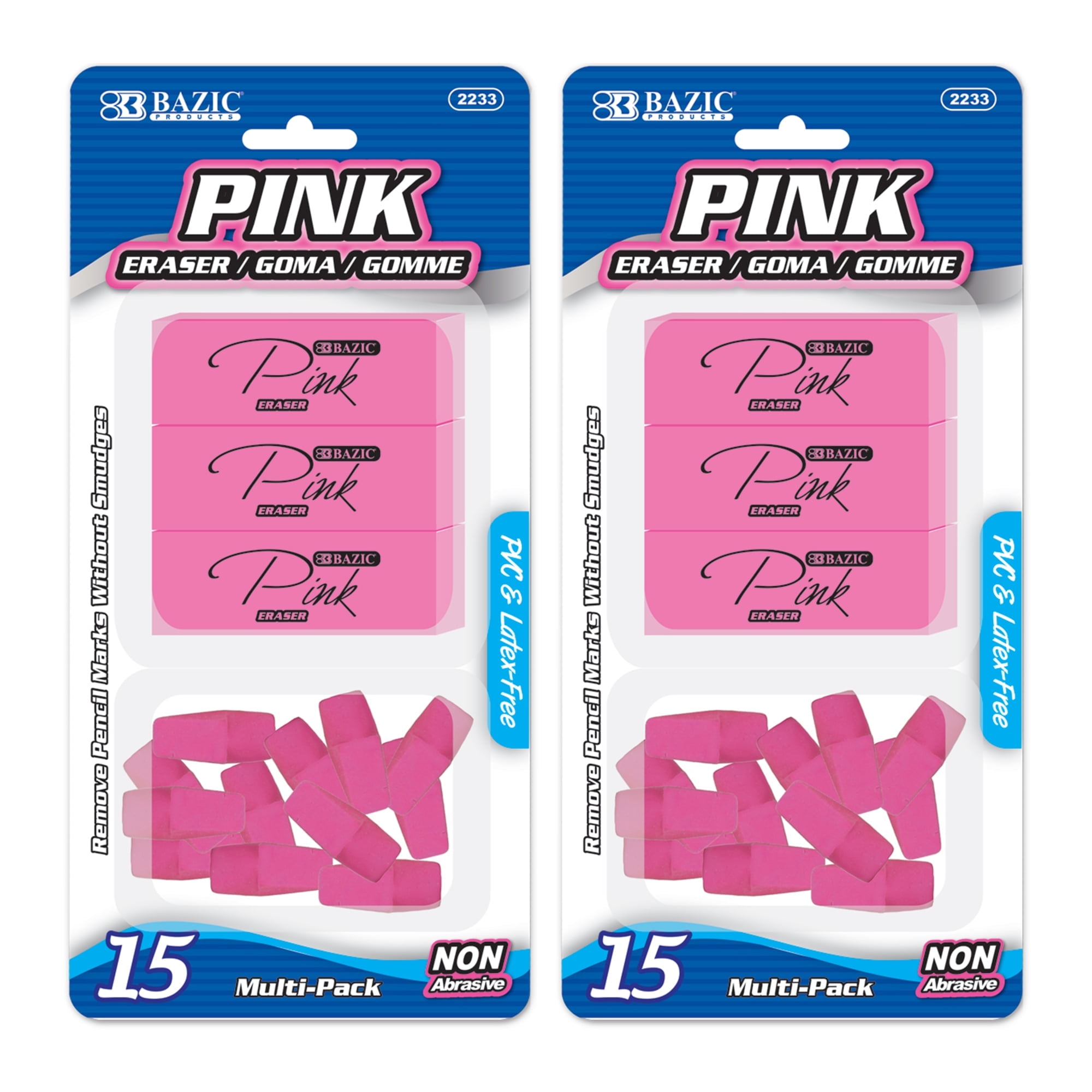 BAZIC Pink Erasers Bevel + Pencil Top Erasers Set, 30-Count - Walmart.com