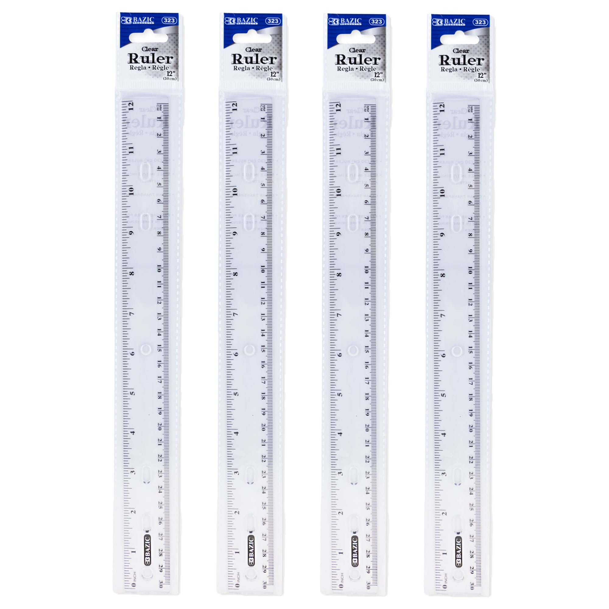 BAZIC Plastic Clear Rulers 12 inch (30cm), Inches Centimeter Metric Long Straight Edge Ruler, 4 ...