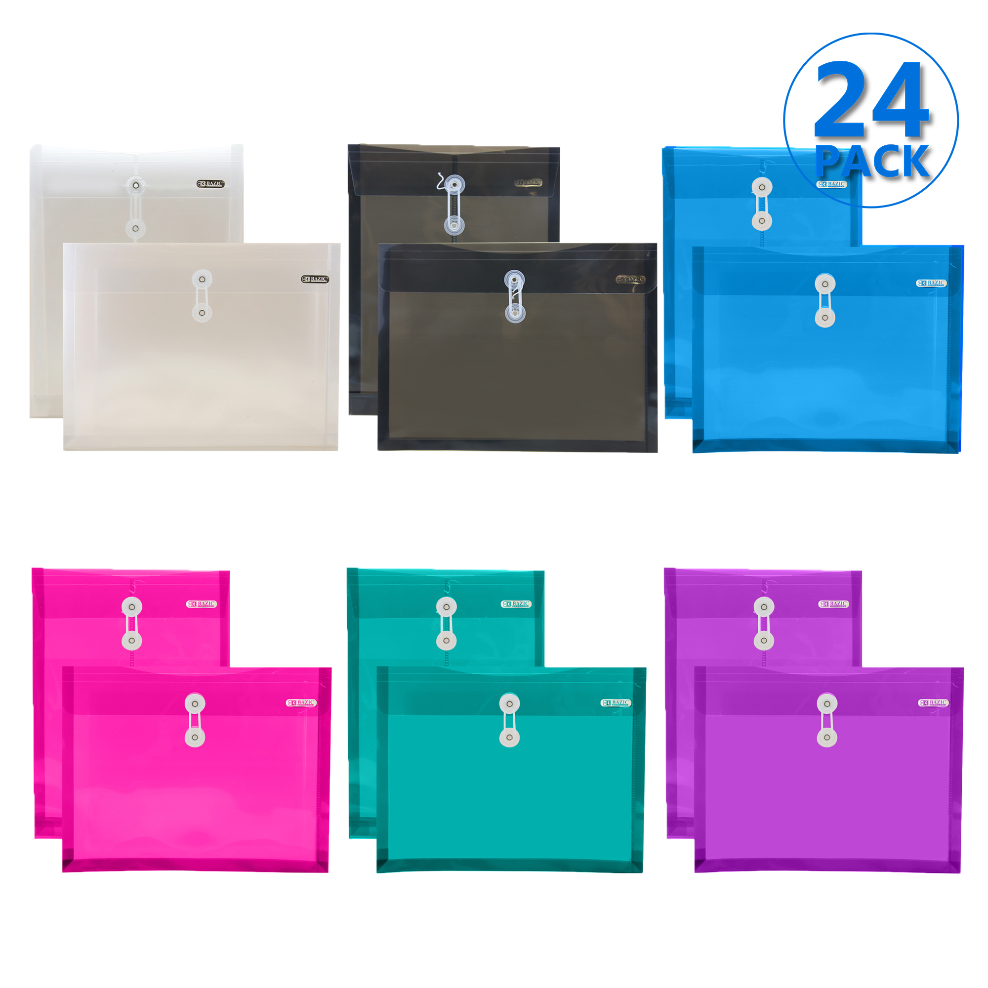 BAZIC Plastic Envelope Poly Envelopes Clear Folder String Closure, 24 ...