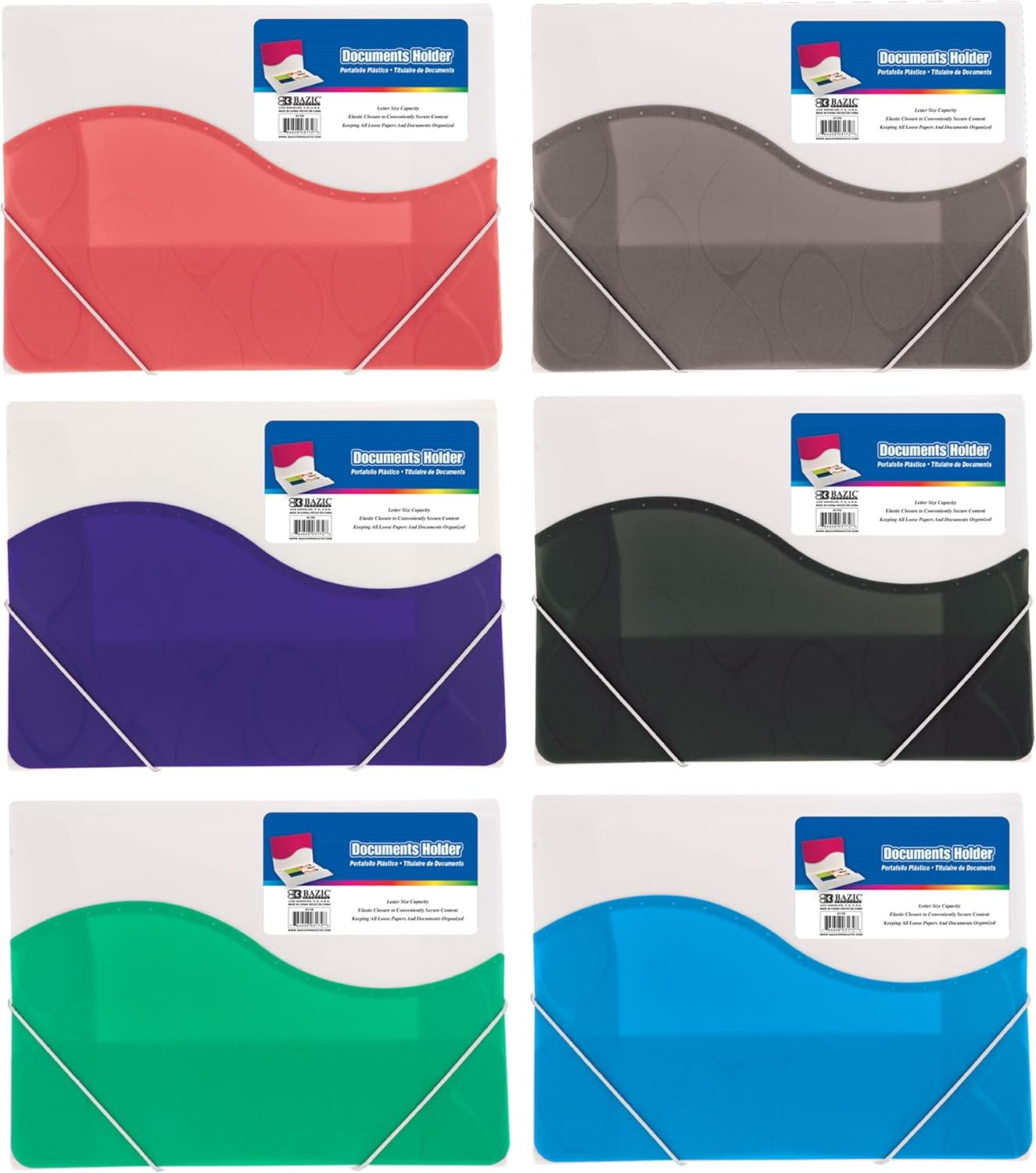 BAZIC Plastic File Folder Poly Envelopes, Letter Size Elastic Band ...