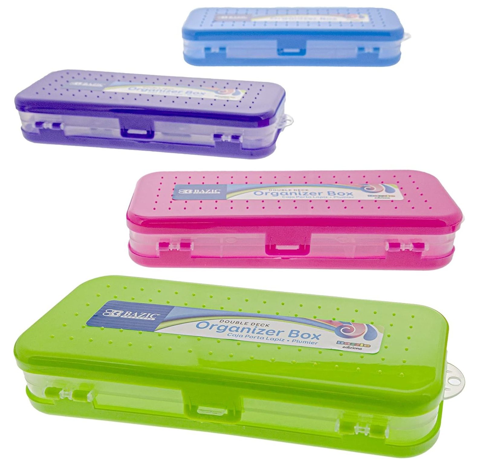 BAZIC Plastic Pencil Case 8" Double Deck Utility Storage Box, Bright ...