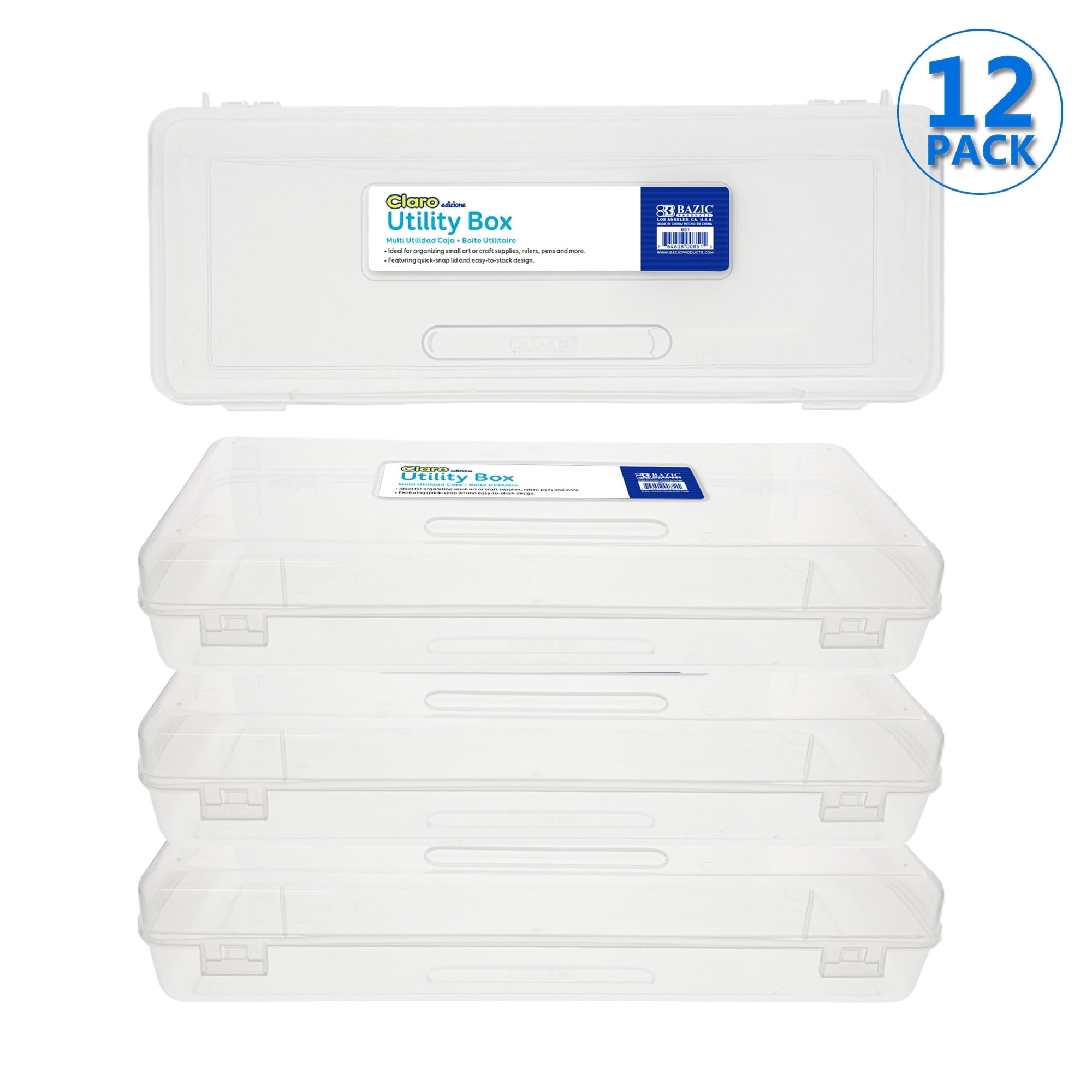 BAZIC Plastic Pencil Case, Ruler Length Utility Box, Clear Color, 12 ...