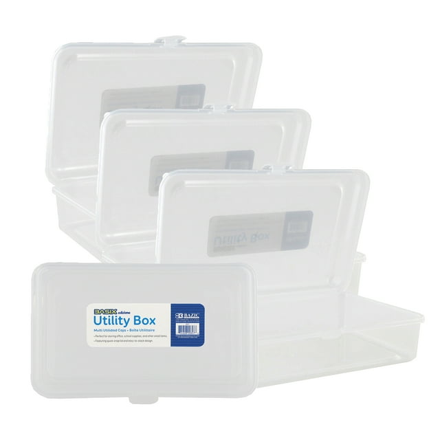 BAZIC Plastic Pencil Case Utility Storage Box, Clear Color, 4-Pack ...