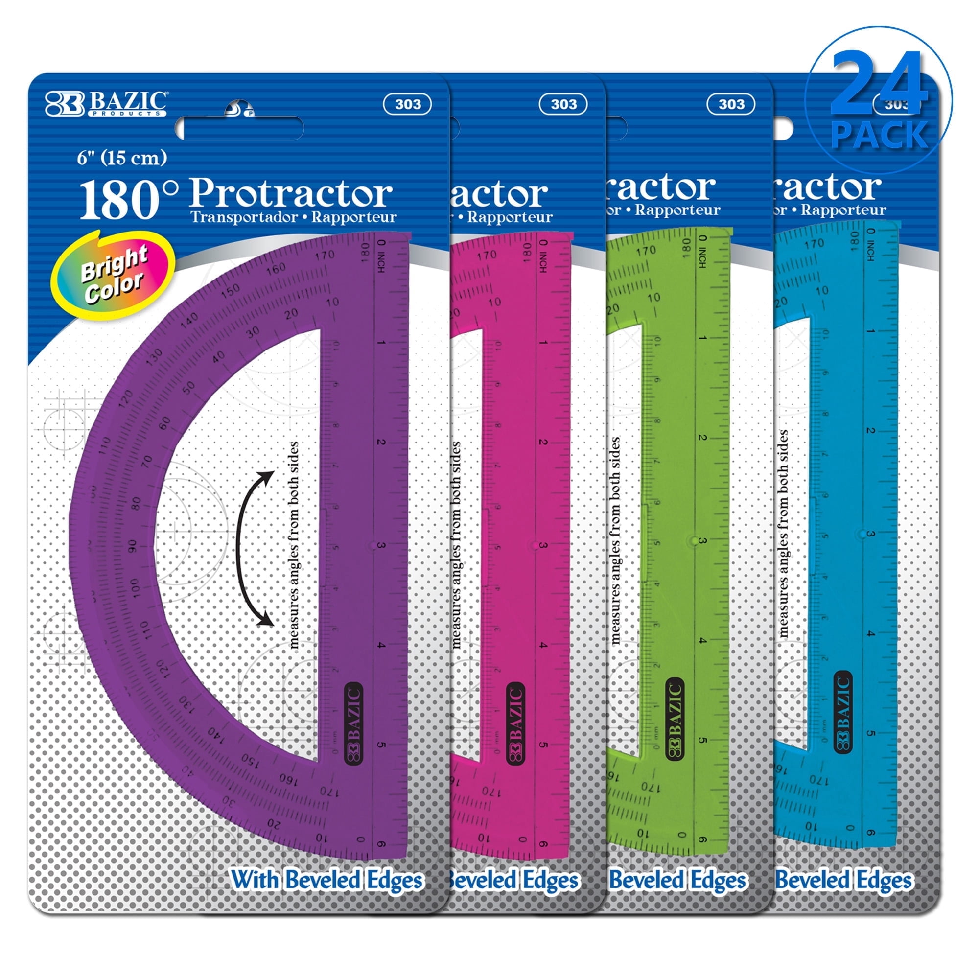 BAZIC Plastic Protractor Semicircular 6 Inch 180 Degrees, 24-Pack ...