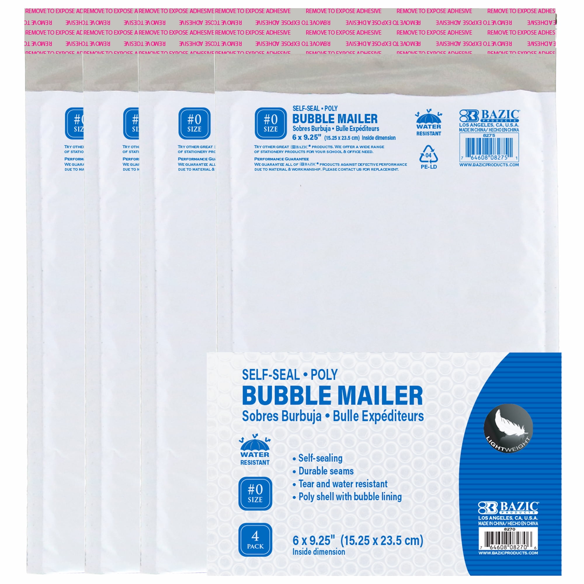 BAZIC Poly Bubble Mailers 6" x 9.25" #0 Padded Shipping Envelope, 4 ...
