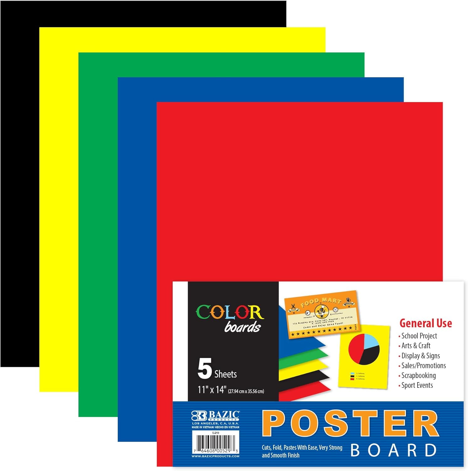 BAZIC Poster Board 11" X 14" Assorted Colored Poster Board Paper for ...