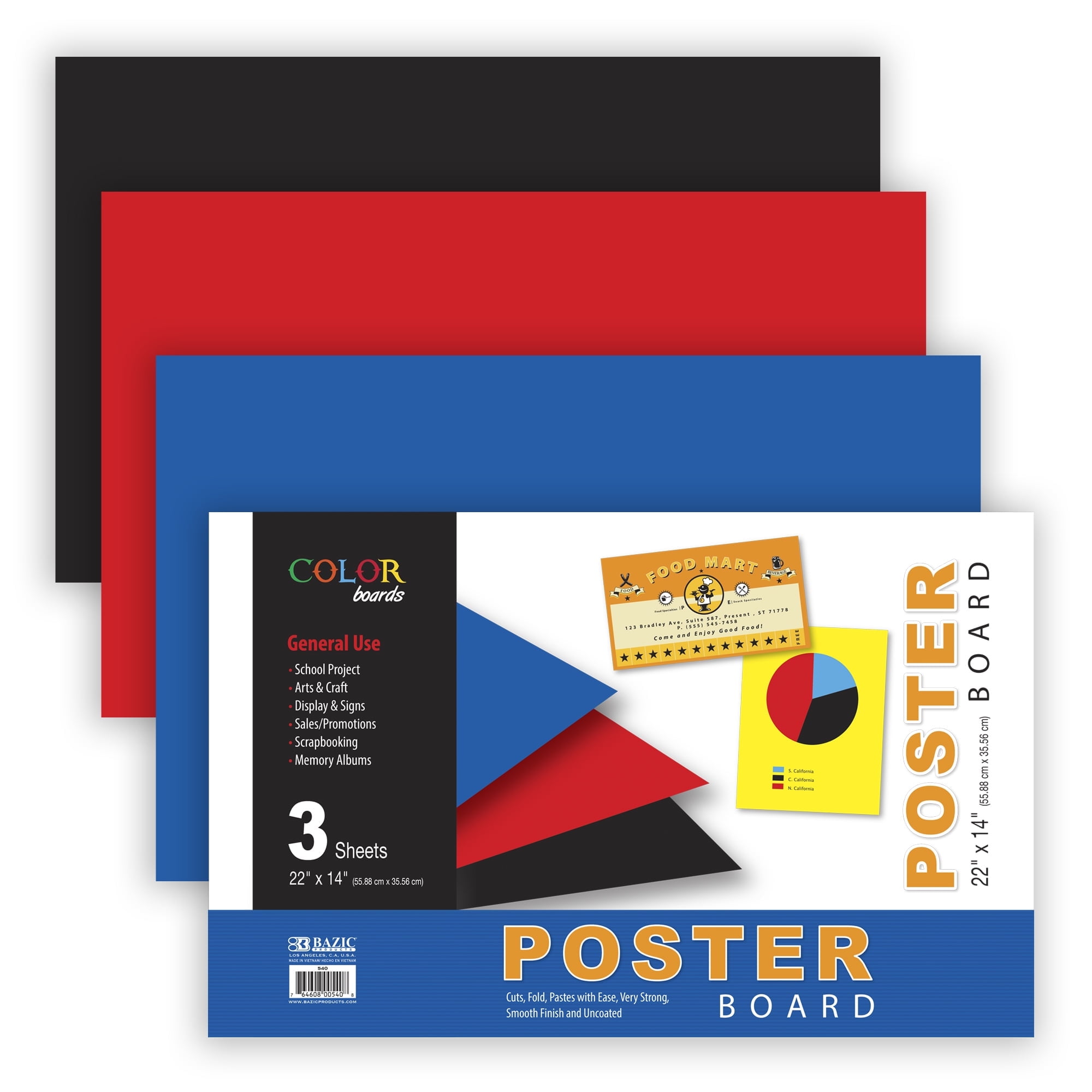 BAZIC Poster Board 22" X 14" Assorted Colored Poster Board Paper for ...