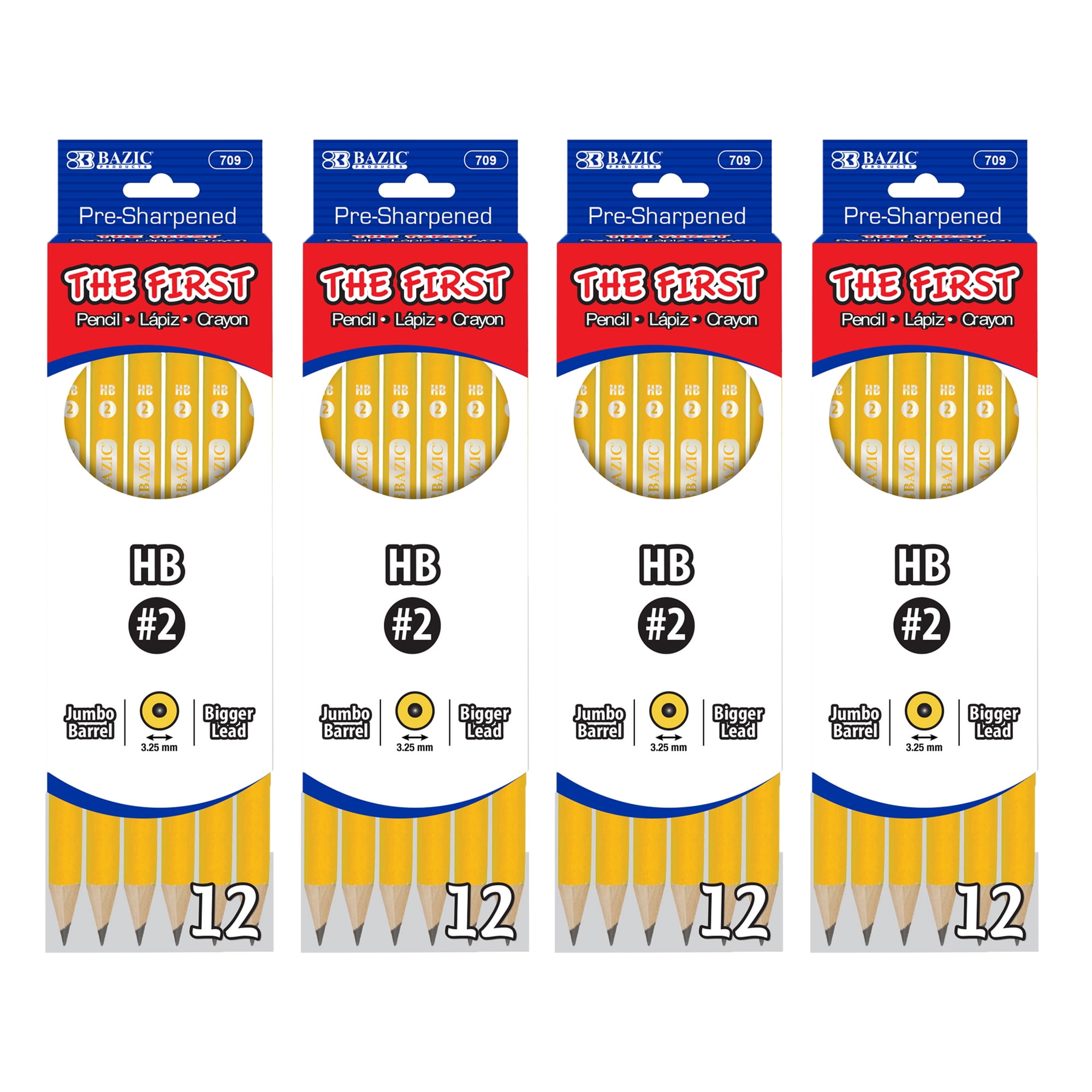 BAZIC Pre-Sharpened #2 HB Jumbo Pencils, Latex Free Eraser (12 Count ...