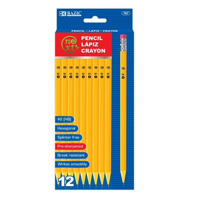 BAZIC Pre-Sharpened #2 HB Yellow Pencil, Wood Free, Latex Free Eraser (12/Pack), 1-Pack ...