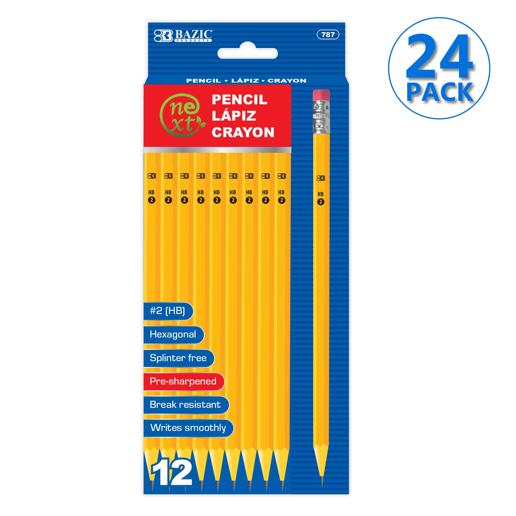 BAZIC Pre-Sharpened #2 HB Yellow Pencil, Wood Free, Latex Free Eraser ...