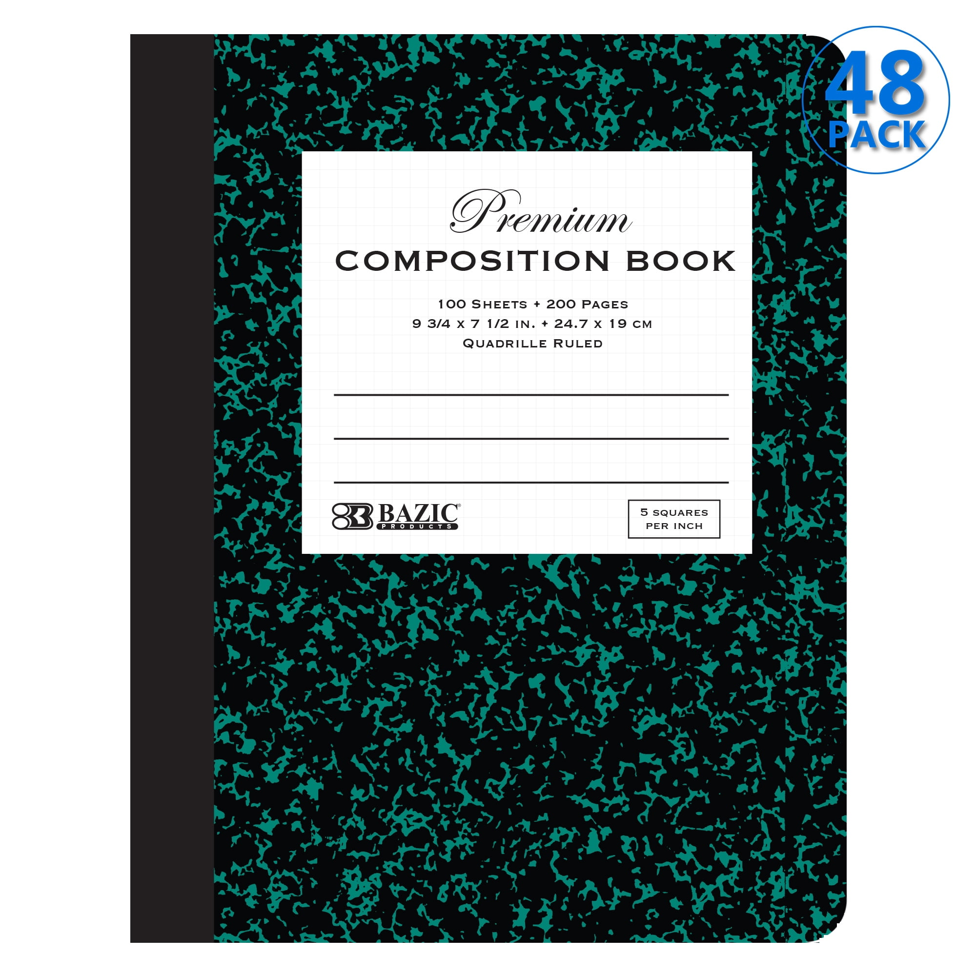 BAZIC Premium Marble Composition Book 5-1" Quad-Ruled 100 Sheets, 48 ...