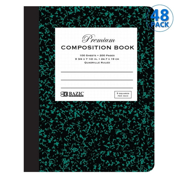 BAZIC Premium Marble Composition Book 5-1" Quad-Ruled 100 Sheets, 48 ...