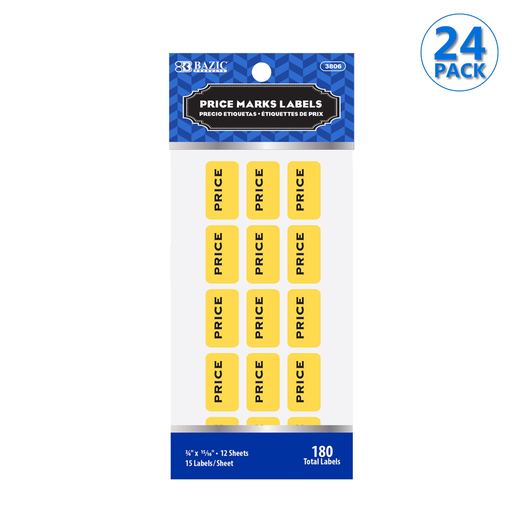 BAZIC Price Mark Label, Pre Printed Labels Price Tag (180/Pack), 24 ...