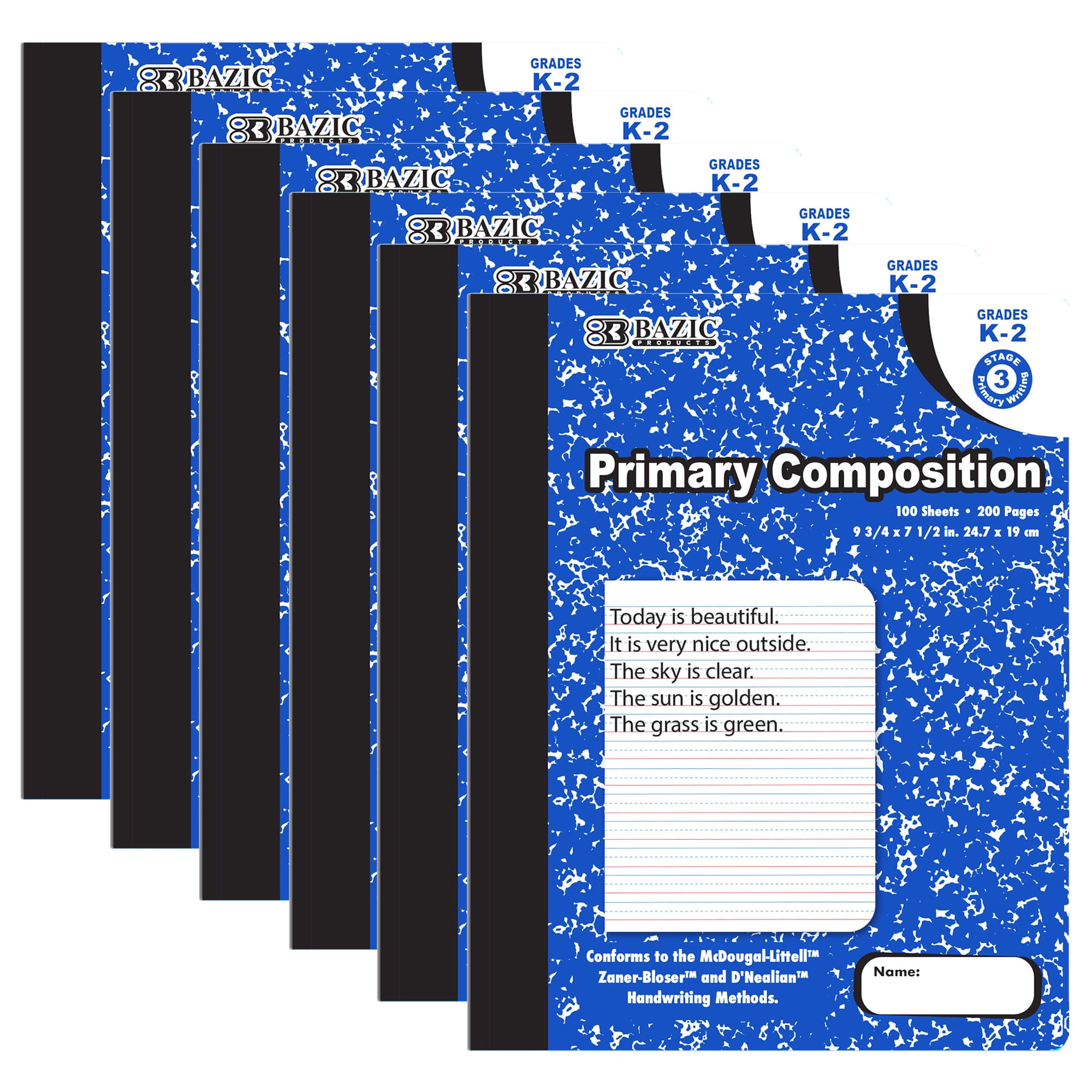BAZIC Primary Journal, 100 Sheets, K-2 Writing Notebooks, Blue Marble ...