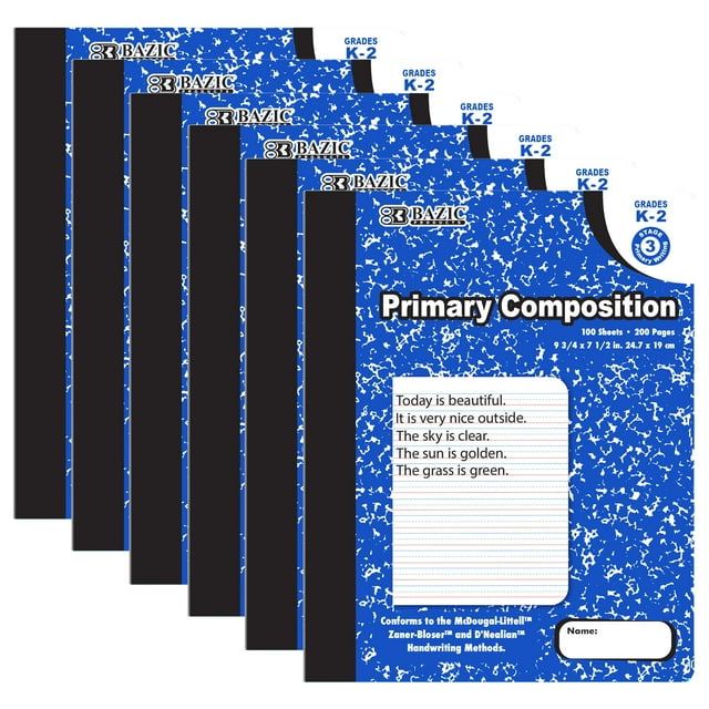 BAZIC Primary Journal, 100 Sheets, K-2 Writing Notebooks, Blue Marble ...