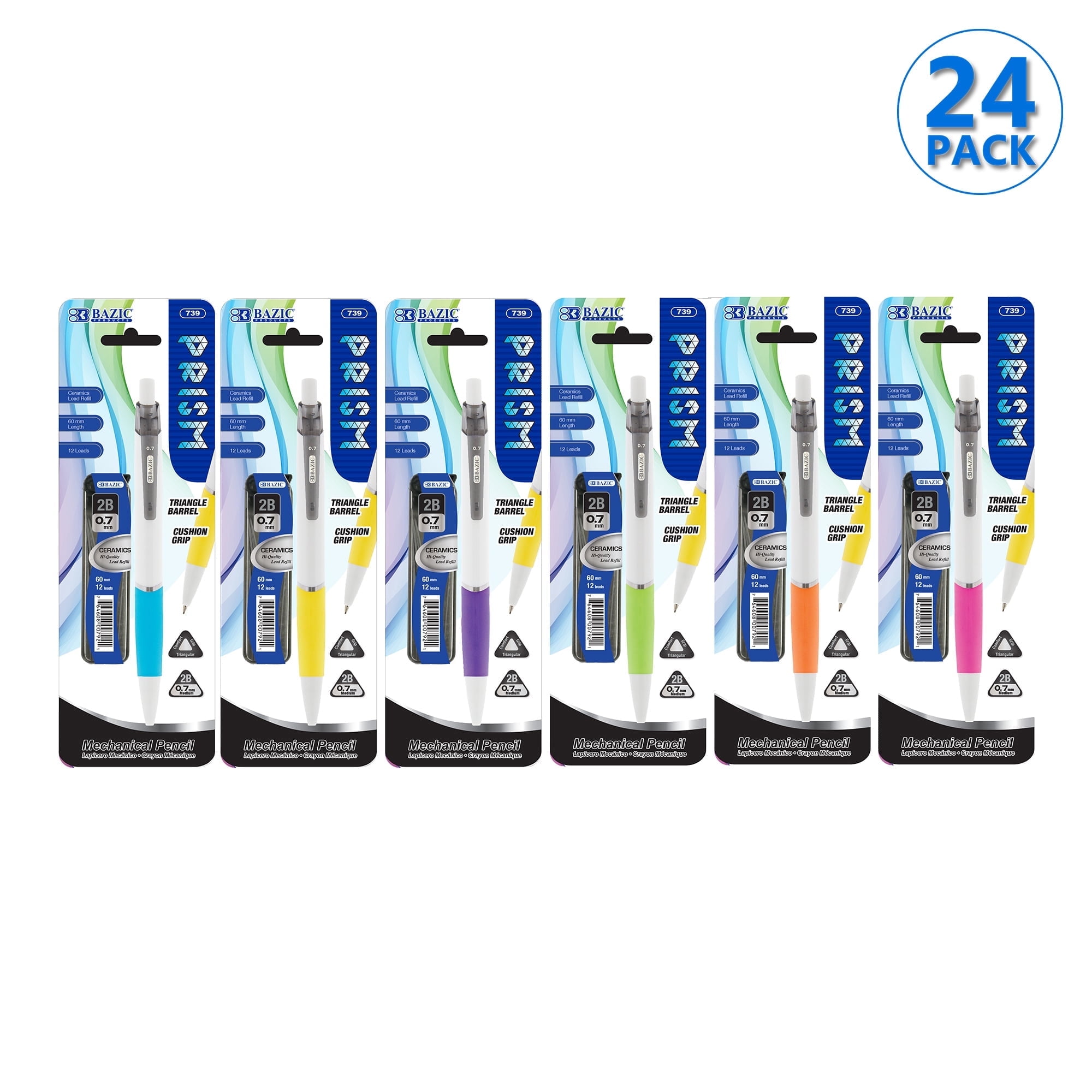 BAZIC Prism Mechanical Pencil 0.7mm w/ Refill 2B Ceramic Lead, 24-Pack ...