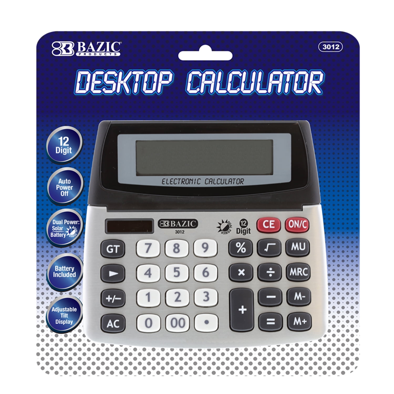 BAZIC Products 12-Digit Dual Power Desktop Calculator with Adjustable ...