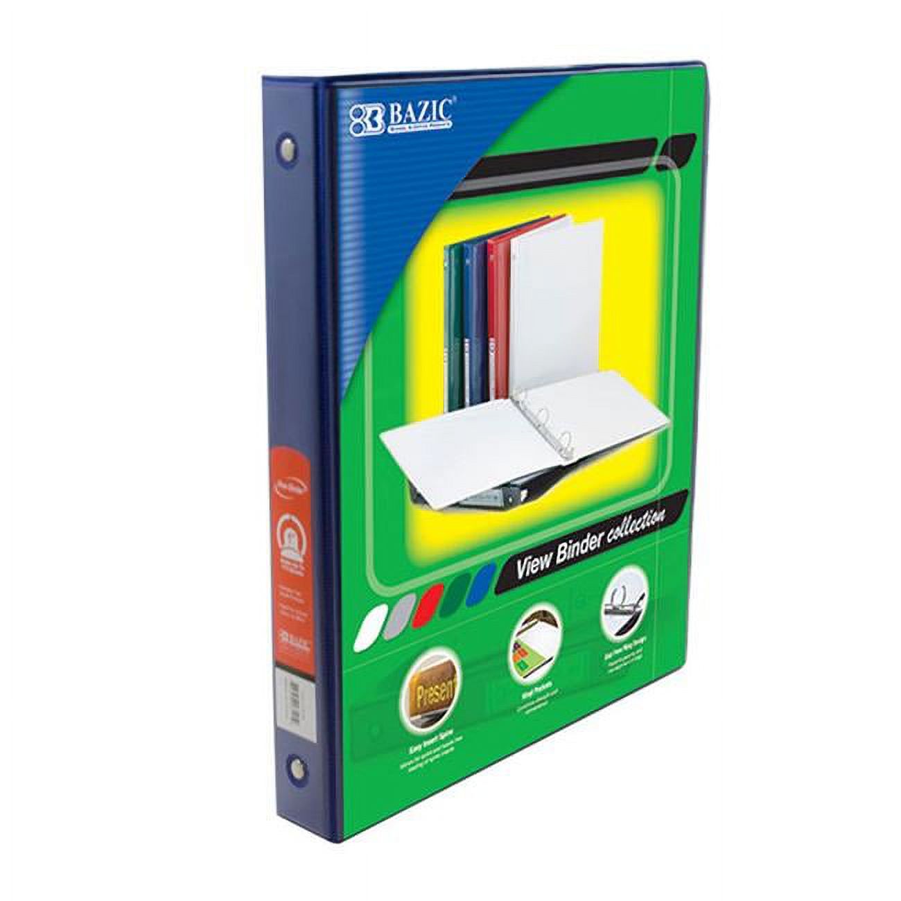BAZIC Products 3-Ring View Binder with 2 Pockets, 1", Blue, Pack of 6 ...