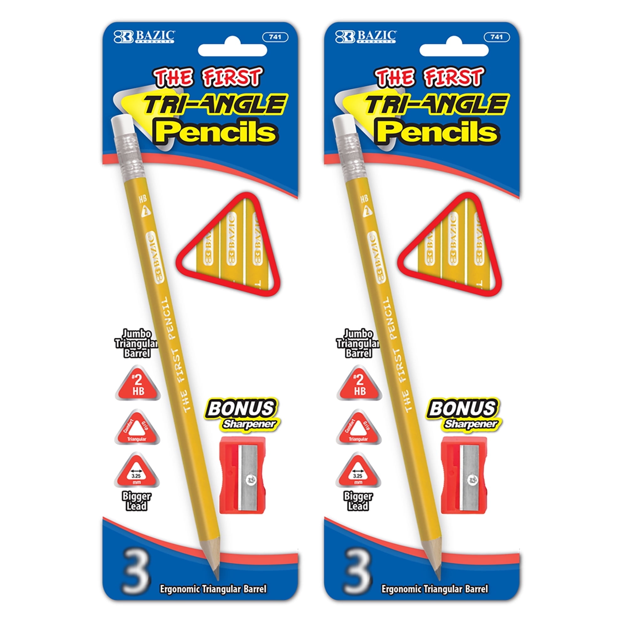 BAZIC Products Jumbo Triangular Pencils with Sharpener, #2 HB Lead ...