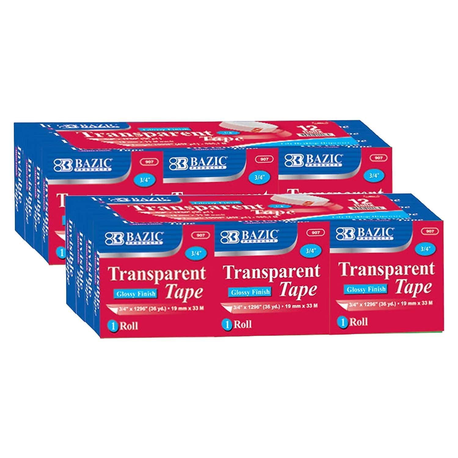 BAZIC Products Transparent Tape Refill 3/4" x 36 yds. 12 Rolls/Pack 2 ...