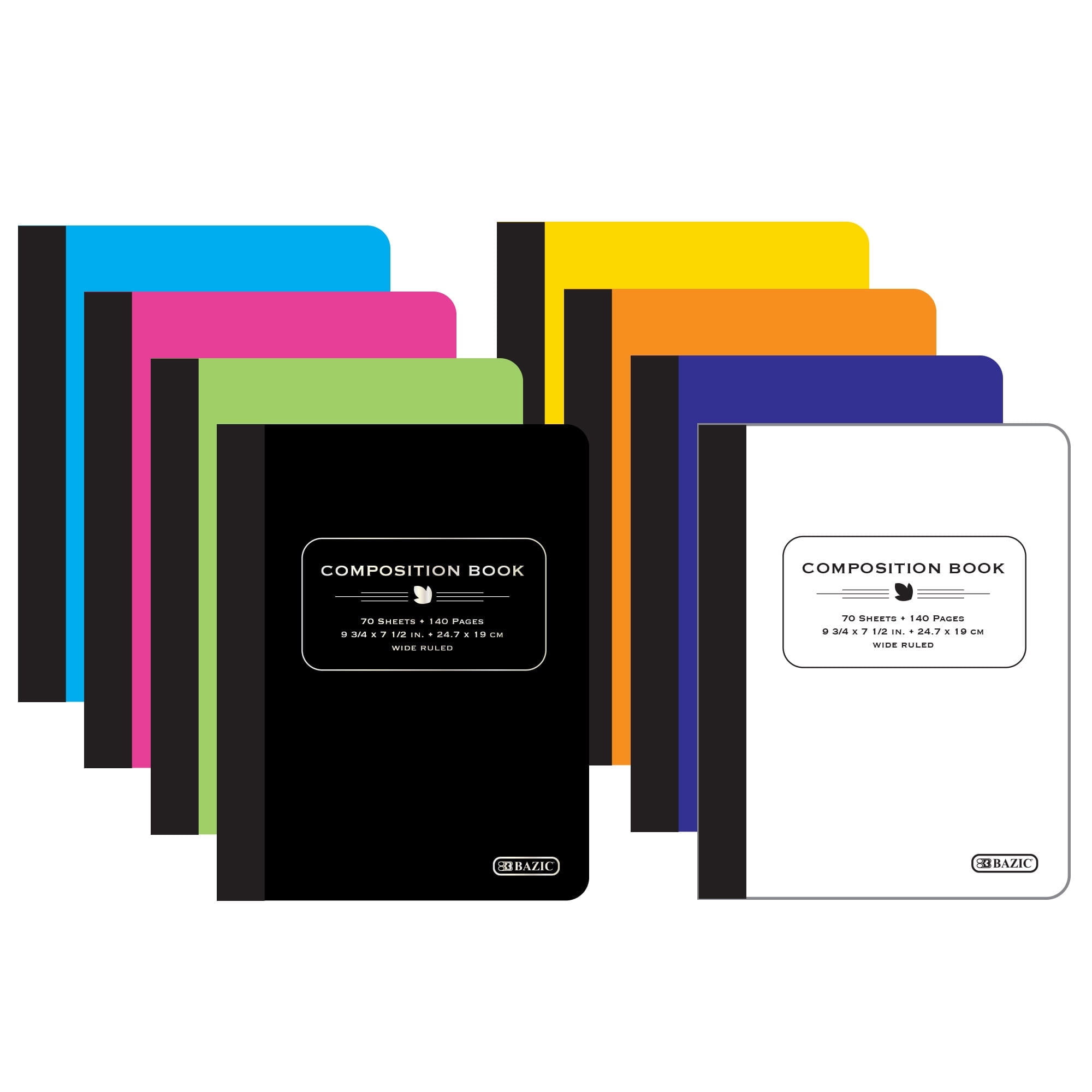 BAZIC Products Wide Rule Composition Notebooks 70 Sheets Assorted ...