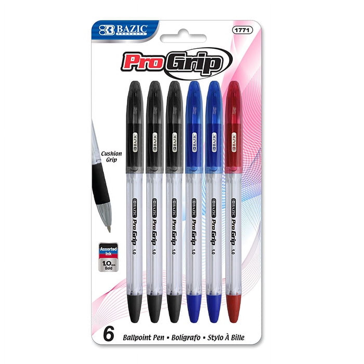 BAZIC Progrip Assorted Color Stick Pen w/ Grip (6/Pack) - Walmart.com