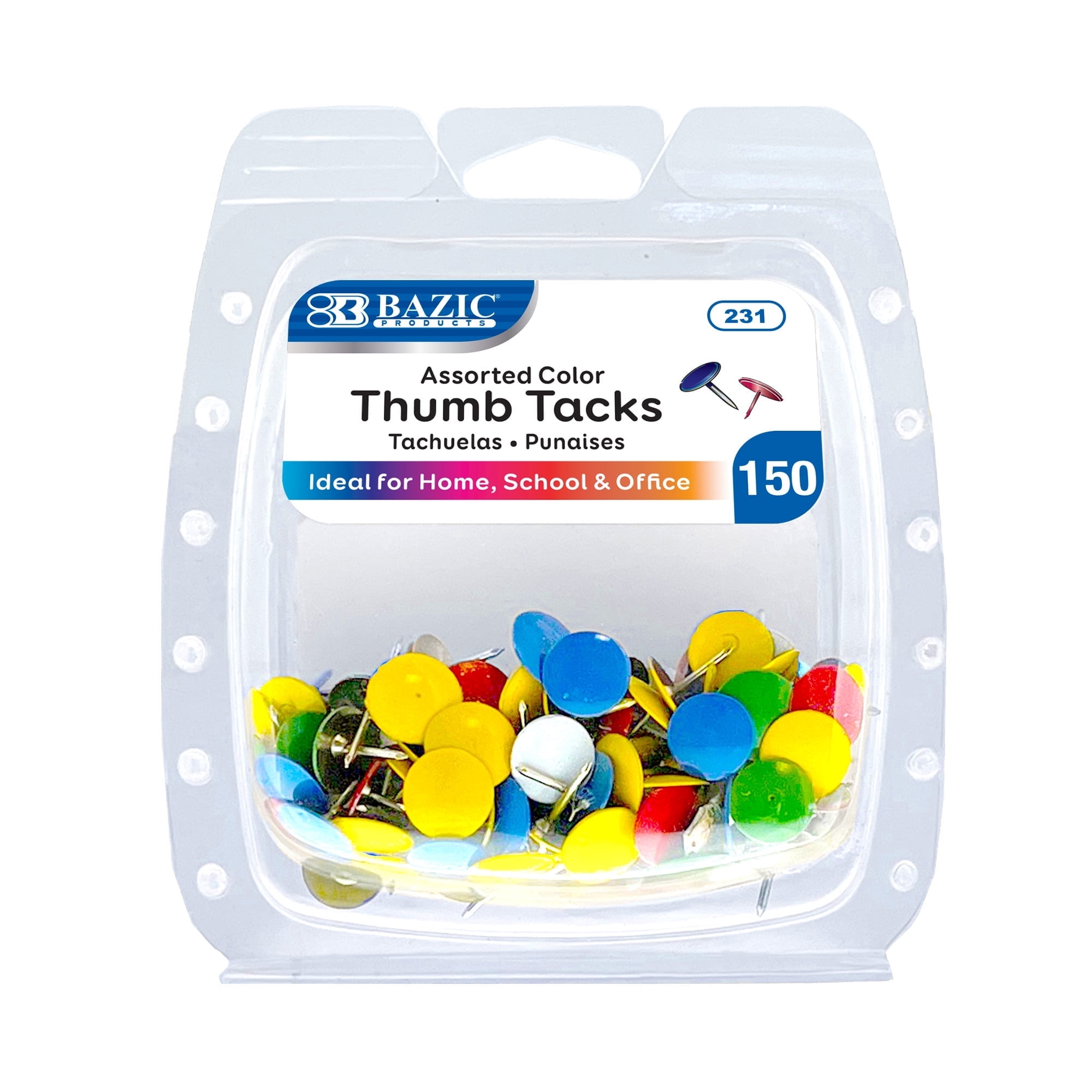BAZIC Push Pins Color Flat Head Steel Thumb Tacks (150/pack), 24-Packs ...
