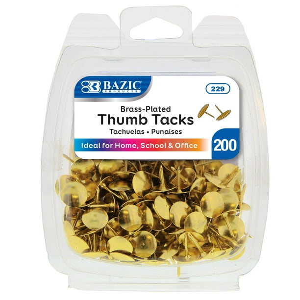 BAZIC Push Pins Gold Metallic Flat Head Steel Thumb Tacks (200/pack), 1 ...
