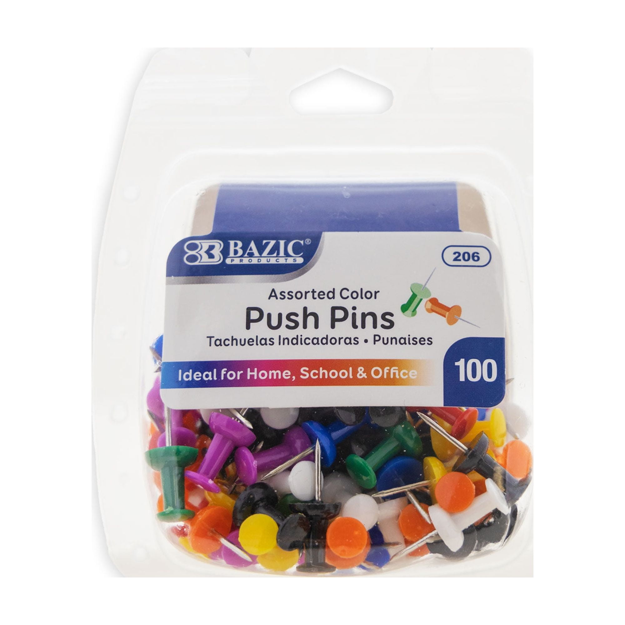 BAZIC Push Pins Thumb Tacks Steel Point, Plastic Head (100/pack), 1 ...