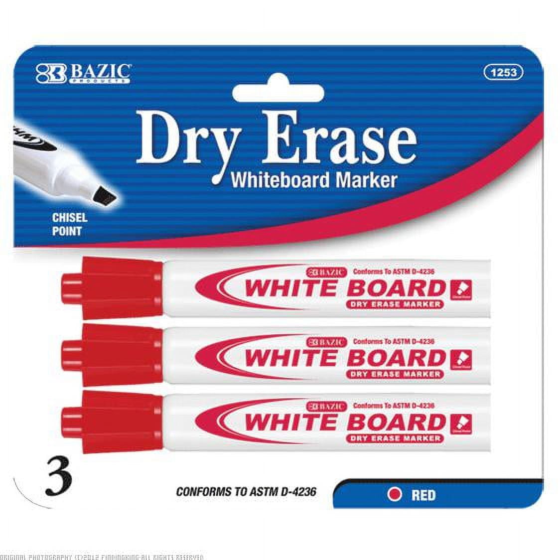 BAZIC Red Chisel Tip Dry-Erase Markers (3/Pack) - Walmart.com