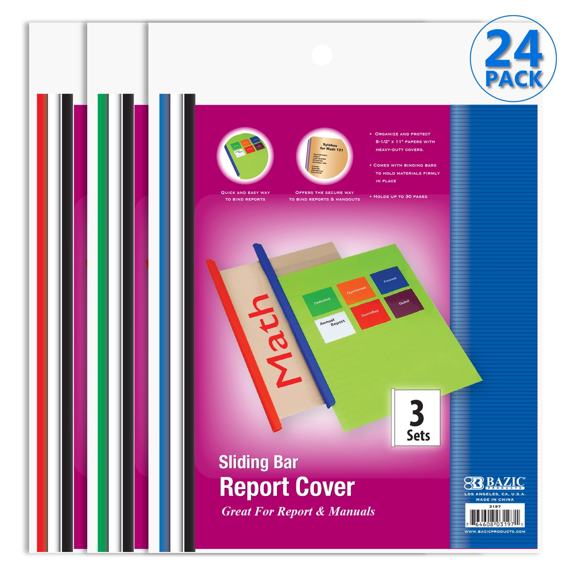 BAZIC Report Covers w/ Sliding Bar, Clear Front Letter Plastic Folders ...